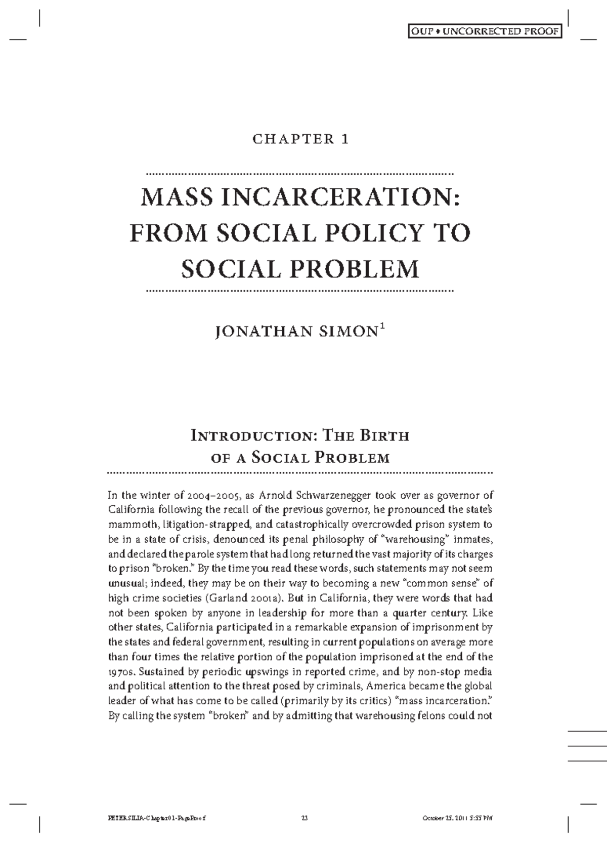 Simon, Mass incarceration, Social policy to social problem - MASS ...