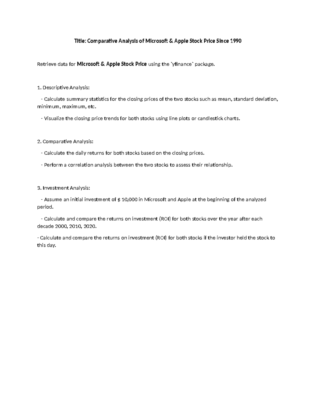 Stock Assignment - Title: Comparative Analysis of Microsoft & Apple ...