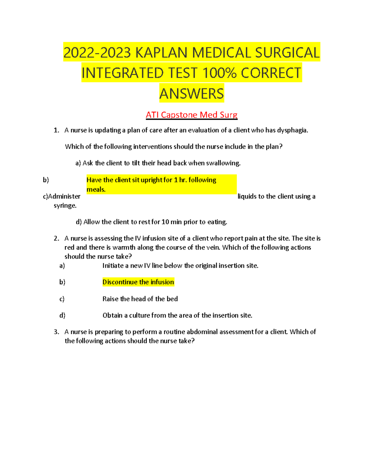 2022 2023 kaplan medical surgical integrated test 100 correct answers ...