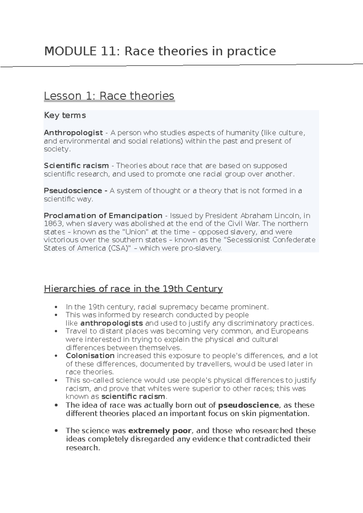 Module 11- Race theories in practice - MODULE 11: Race theories in ...