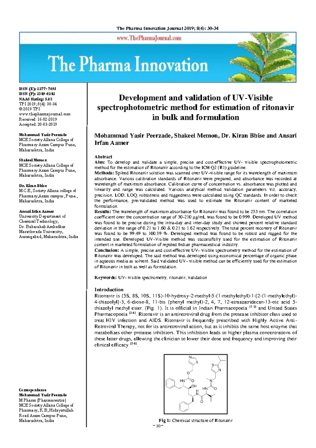 UV - good notes - The Pharma Innovation Journal 2019 ; 8 ( 4 ): 30 - 34 ...
