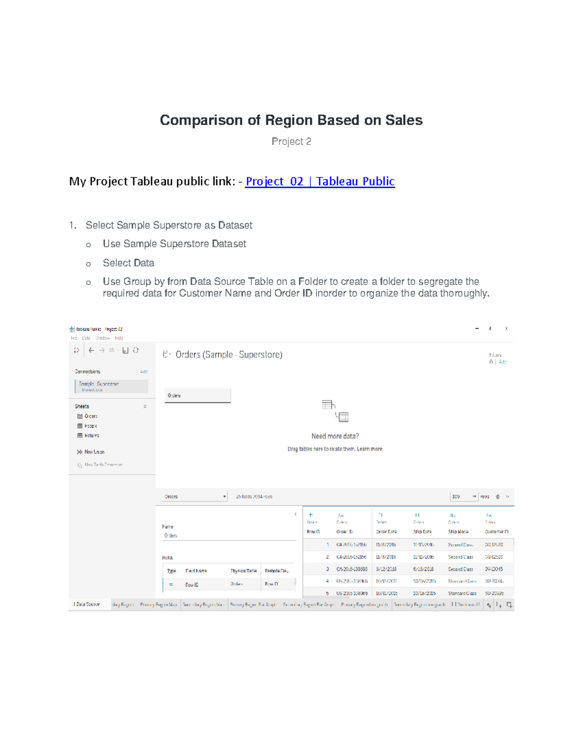 Comparison of Region Based on Sales Project 02 - Select Sample ...