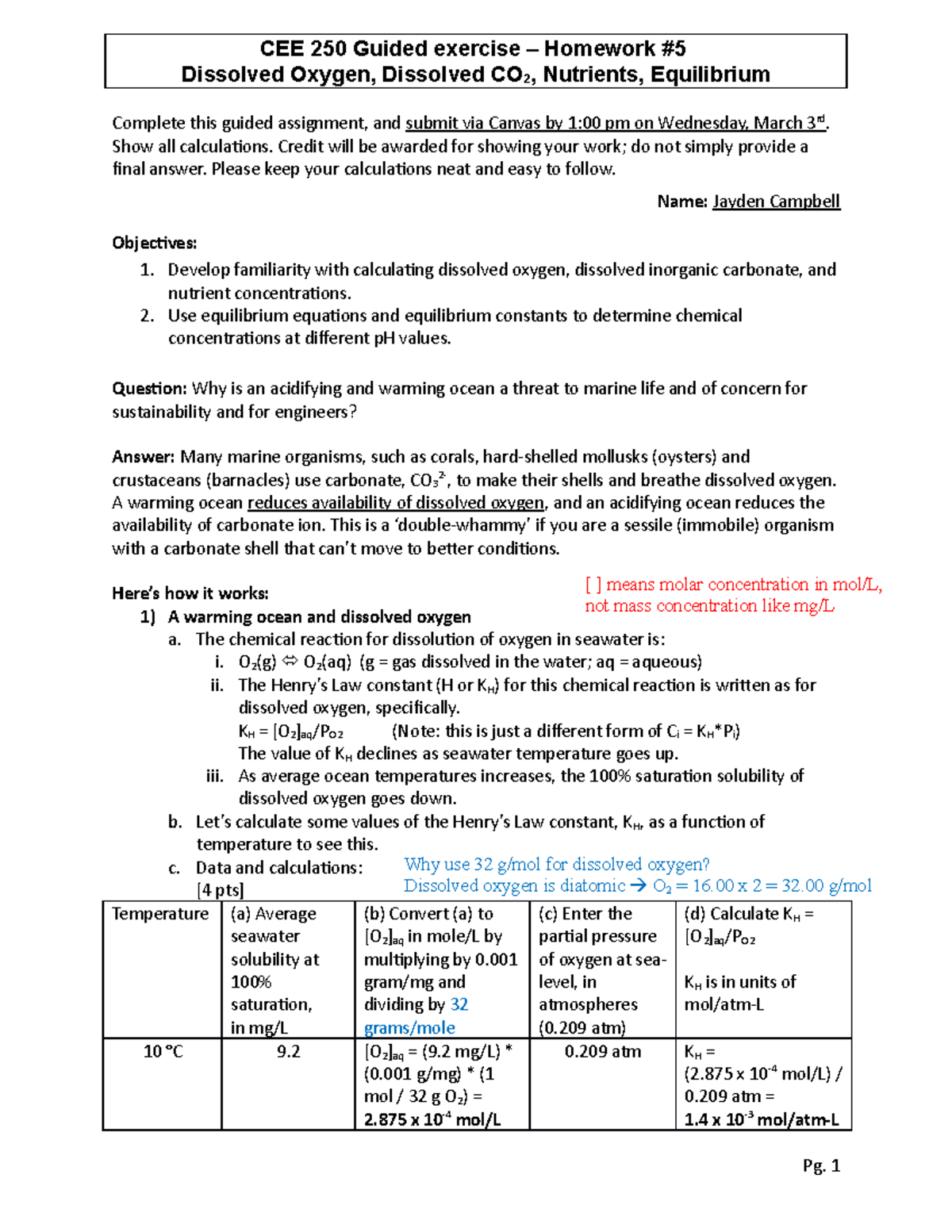 HW 5 - Homework 5 - Dissolved Oxygen, Dissolved CO 2 , Nutrients ...