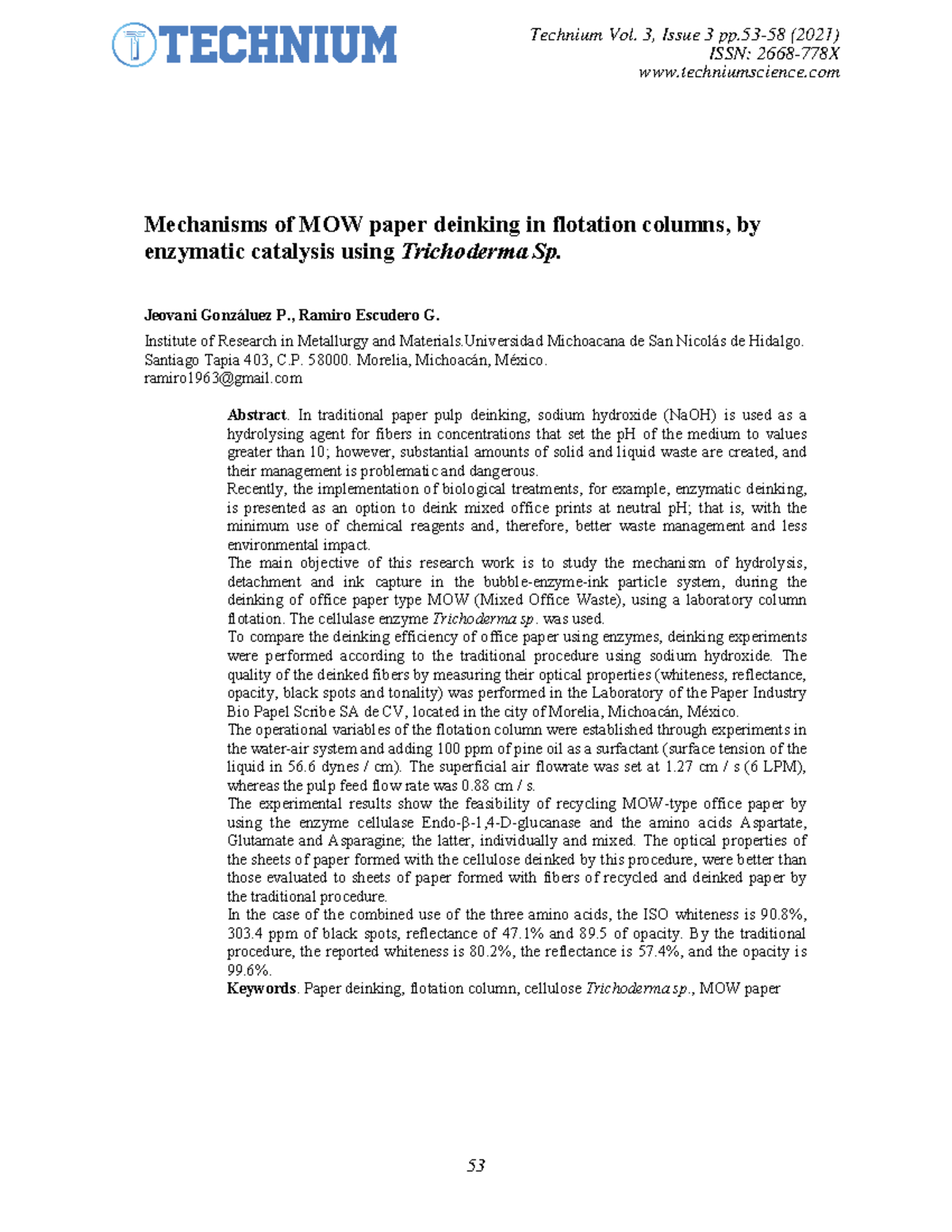 Mechanisms of MOW paper deinking in flotation columns, by - Jeovani ...