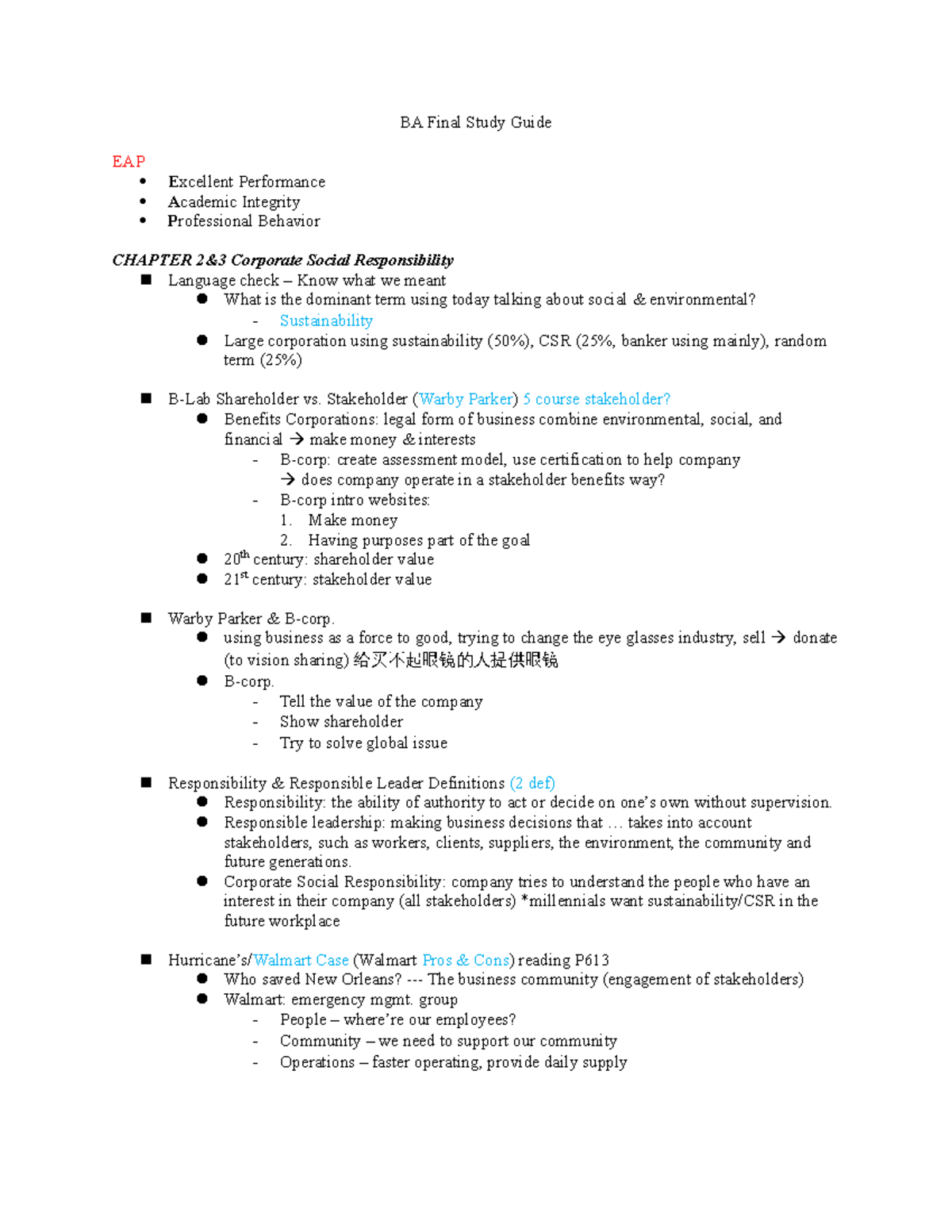 BA Final Study Guide - BA Final Study Guide EAP E xcellent Performance ...