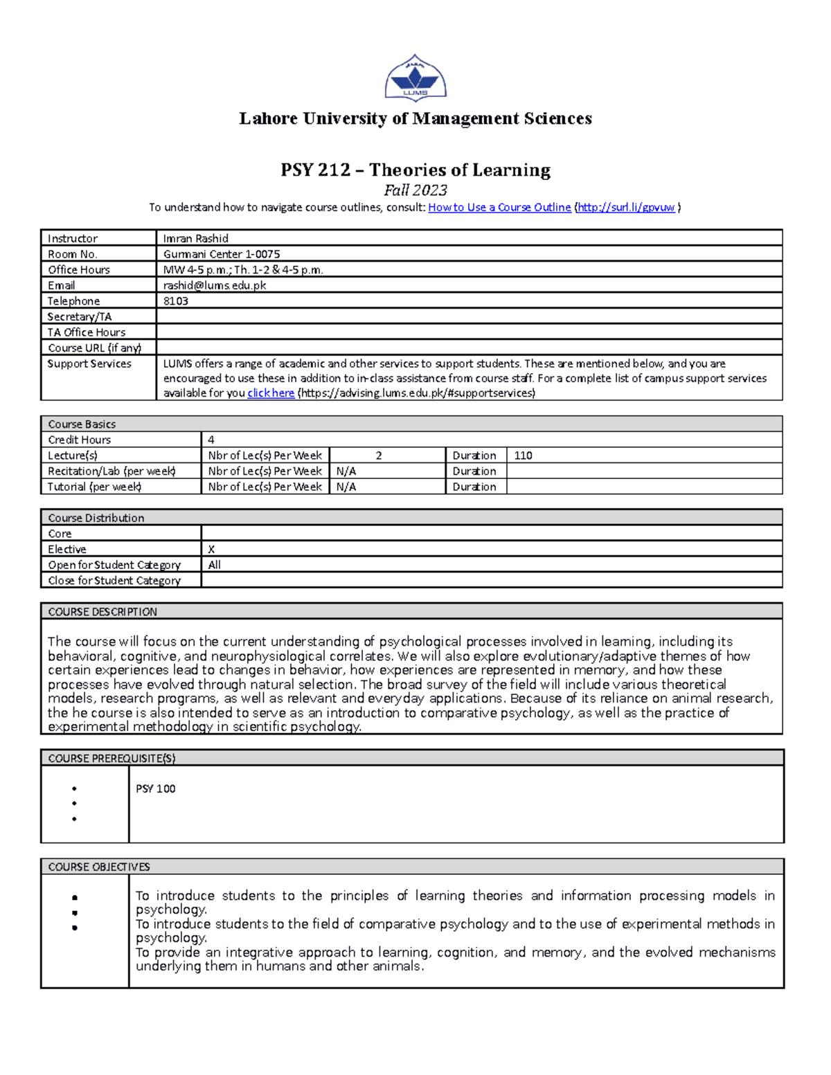 Psy 212 theories of learning - PSY 212 – Theories of Learning Fall 2023 To understand how to ...