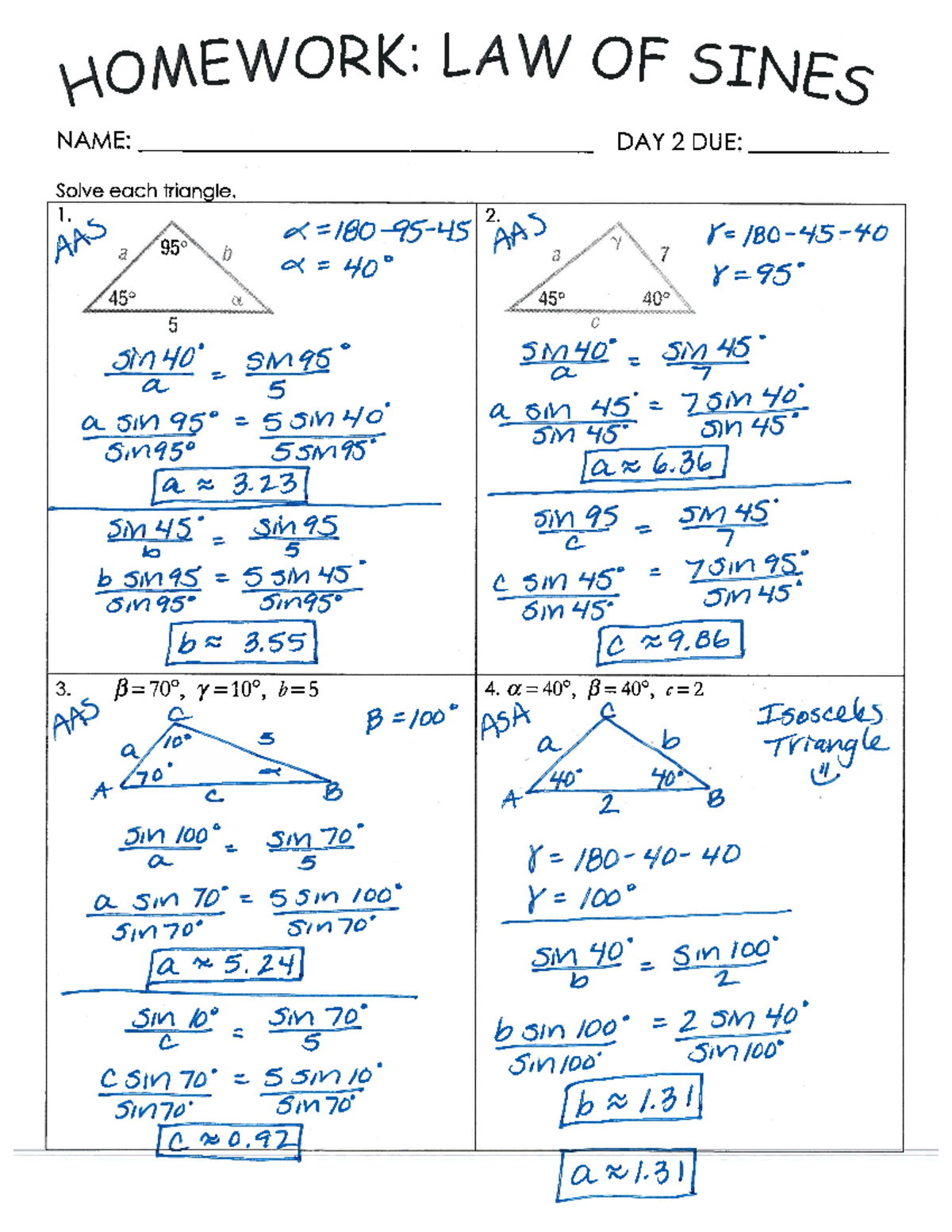 2 Law of Sines HMK ANS - Assignment in the subject Calculus 2 - BS ...