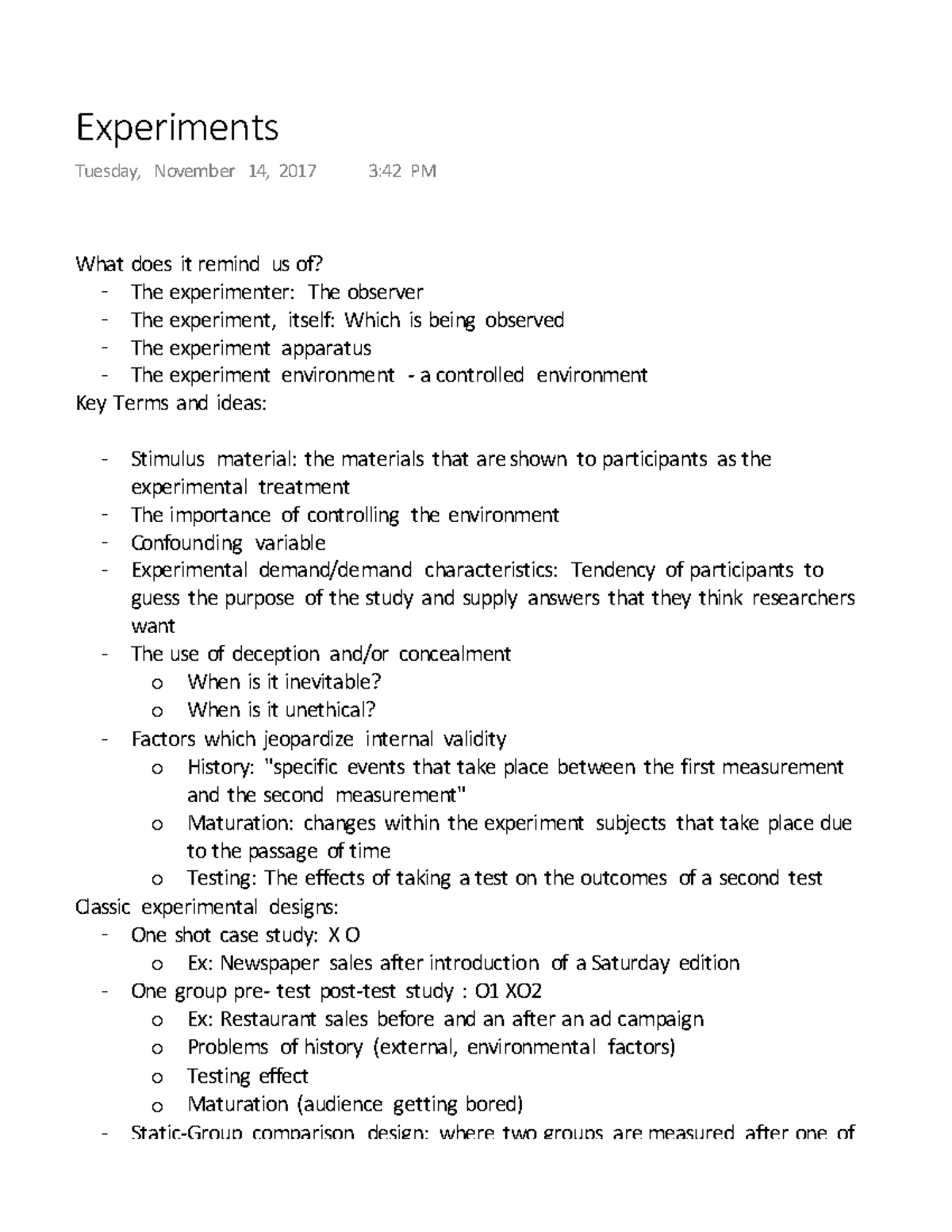 Experiments - Professor Sen lecture notes -­ The experimenter: The ...