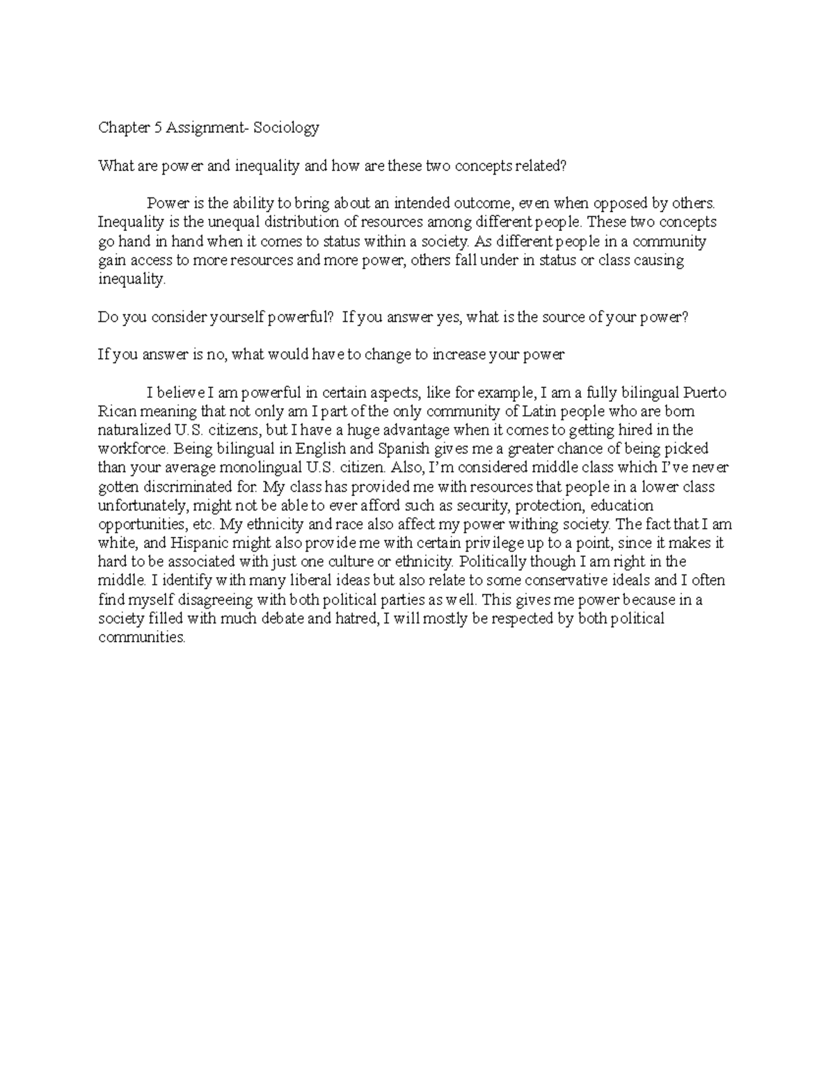 Chapter 5 assignment sociology - Chapter 5 Assignment- Sociology What ...