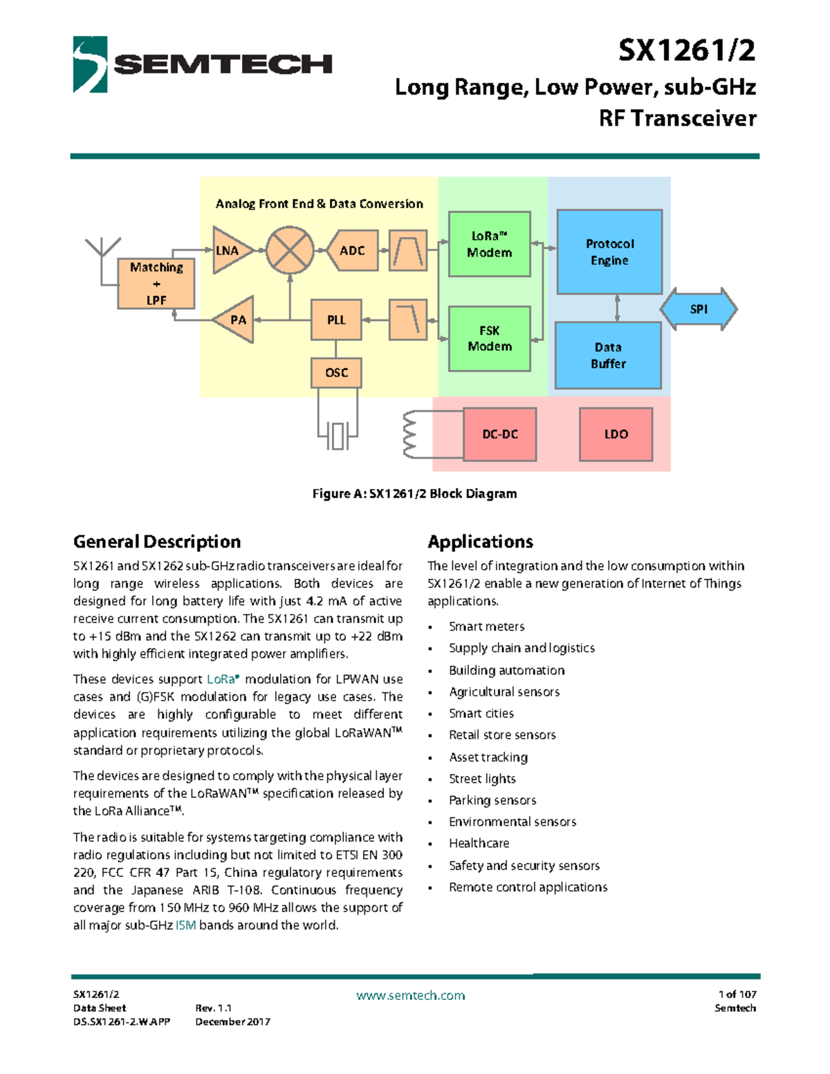 SX1261-Semtech - QWQ - 1 of 107 Semtech SX1261/ Data Sheet Rev. 1 ...
