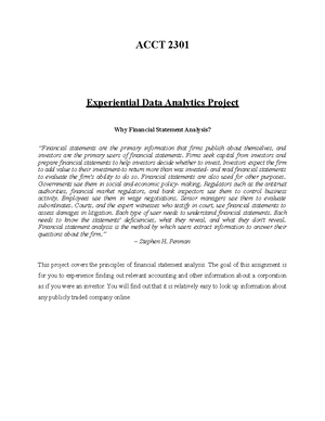 ACCT 2301 Experiential Data Analytics Project Fall 2023 V1 - ACCT 2301 ...