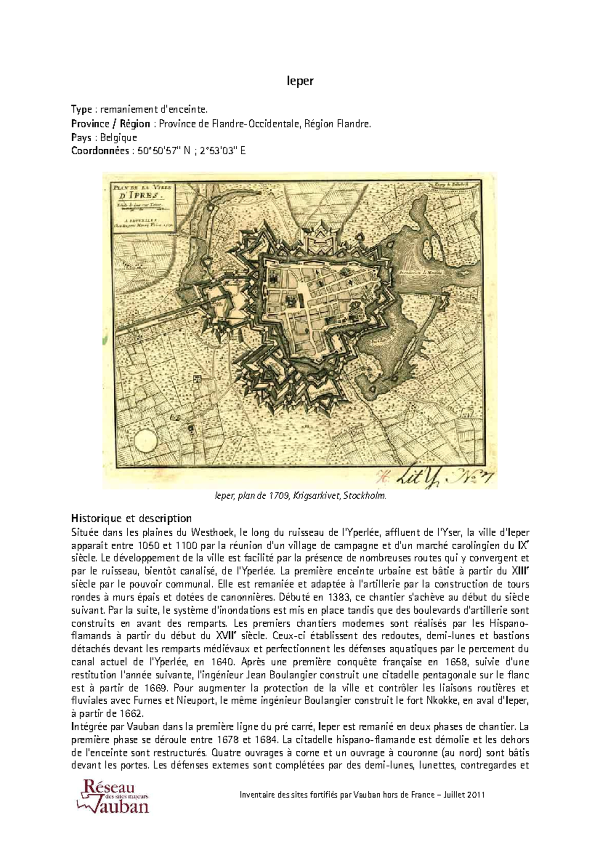Ieper - yes - Inventaire des sites fortifiés par Vauban hors de France ...