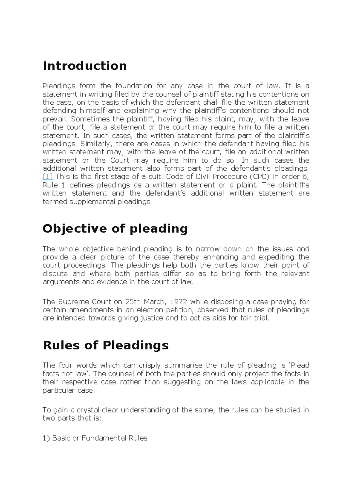 Pleadings and fundamental rules - Introduction Pleadings form the ...