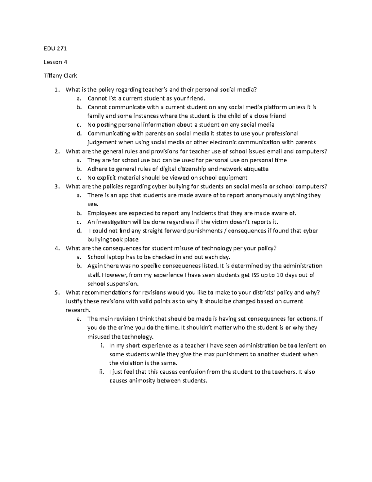 EDU 271 lesson 4 - Questions and answers to Teachers and Social Media ...