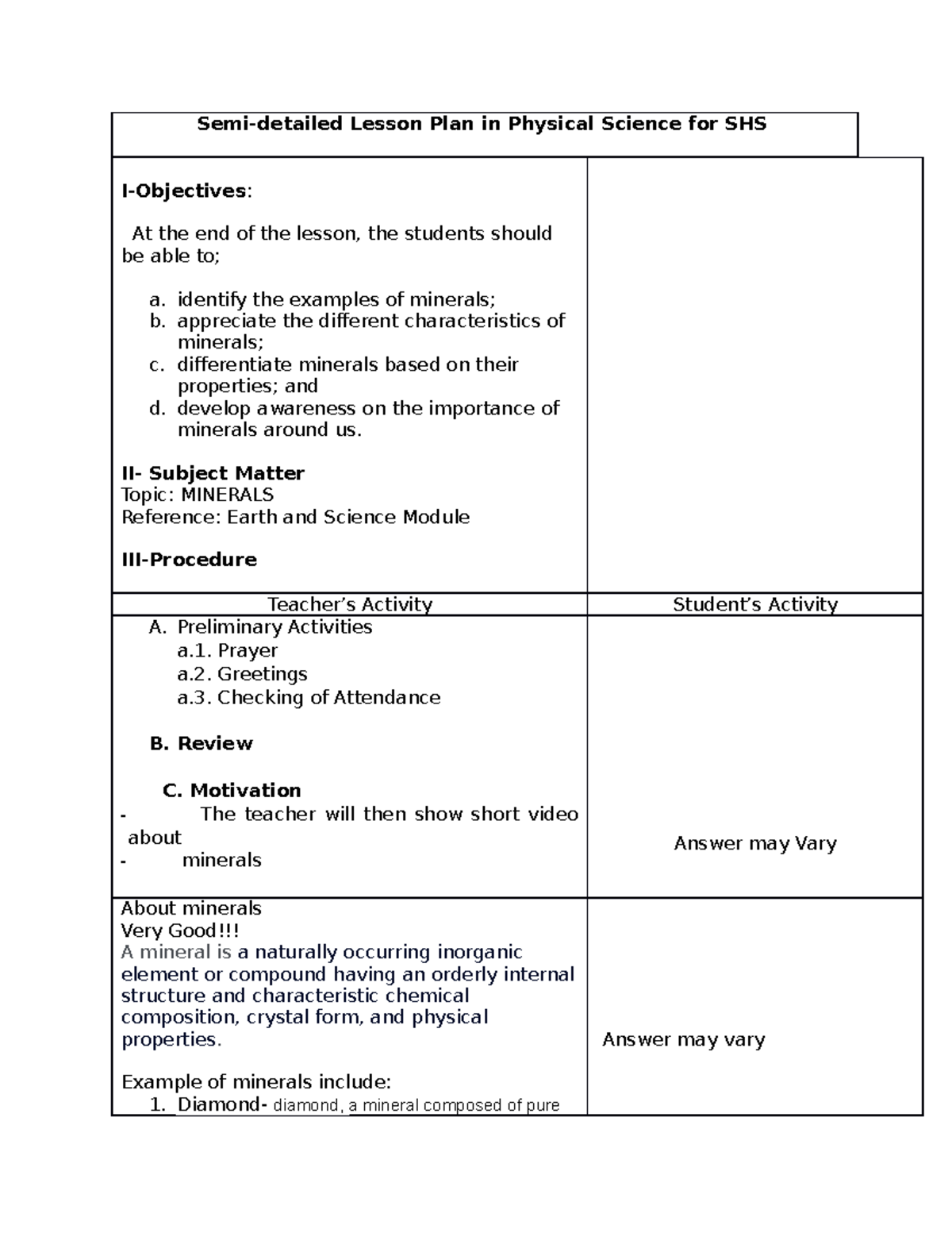 Dlp in 1stquarter module 3 - Semi-detailed Lesson Plan in Physical ...