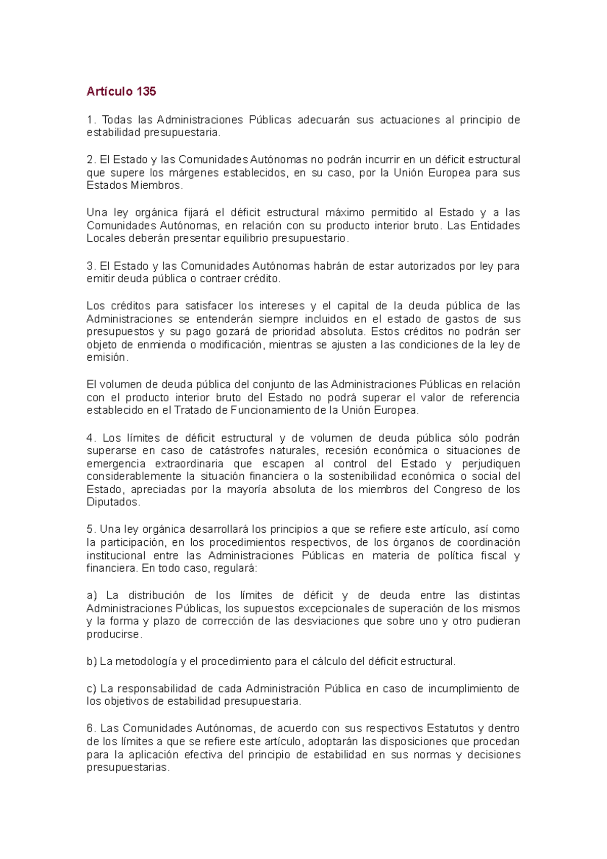 Artículo 135 - Artículo 135 Todas las Administraciones Públicas ...