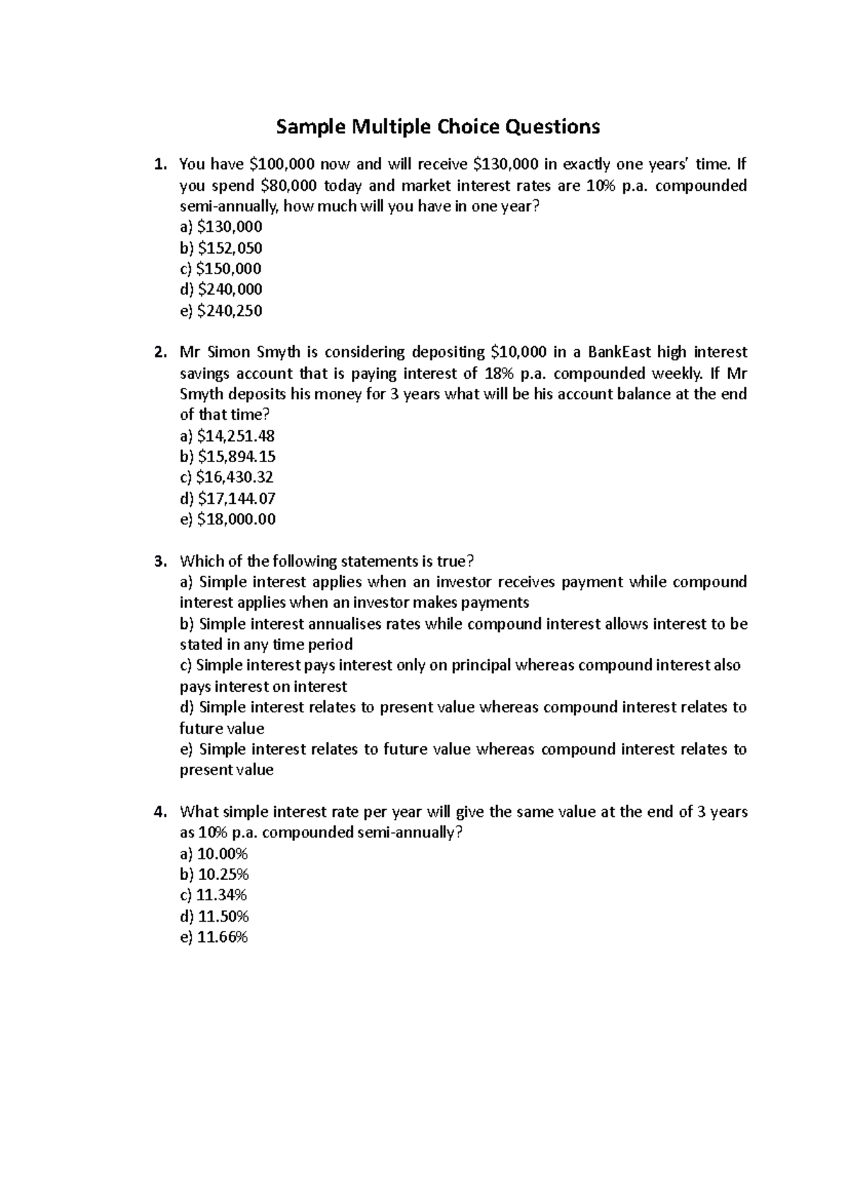Sample MC - 5514 practice - Sample Multiple Choice Questions You have ...