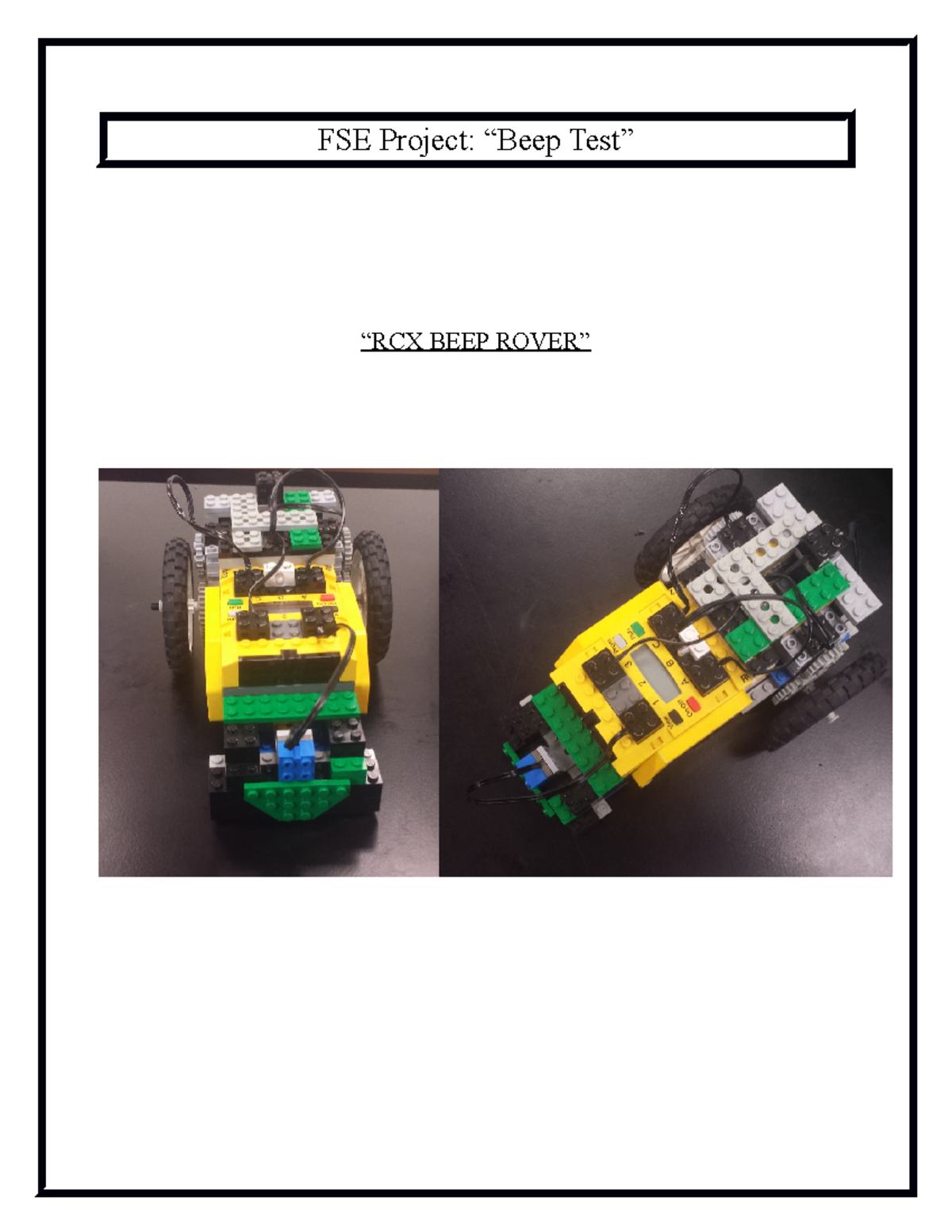 BEEP TEST - Study Guide - FSE Project: “Beep Test” “RCX BEEP ROVER” A ...