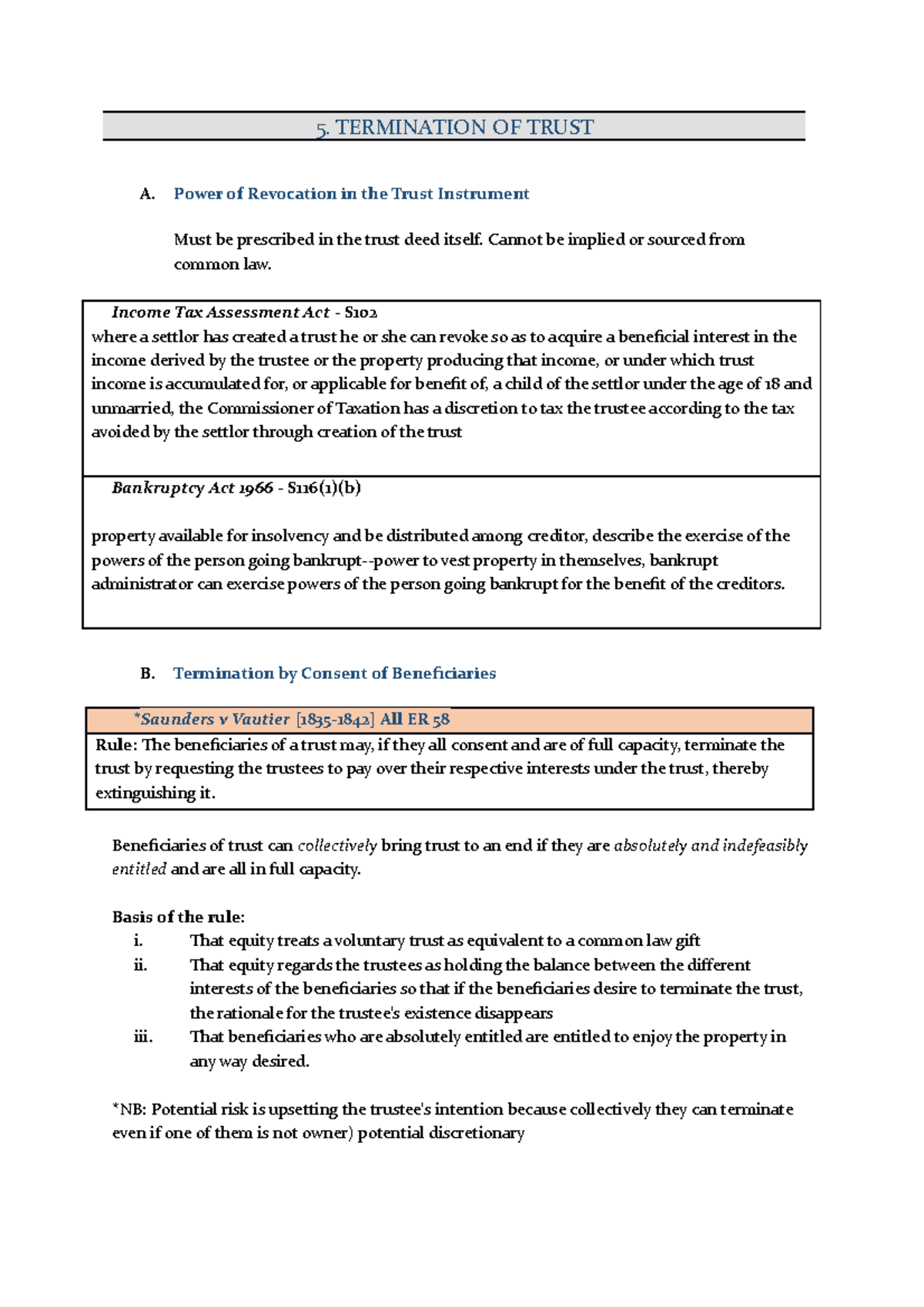 Termination of Trust - Lecture note 5 - 5. TERMINATION OF TRUST A ...