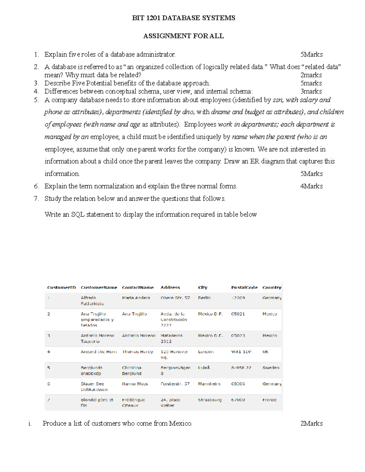 BIT 1201 Database Systems Assignment ALL Students - BIT 1201 DATABASE SYSTEMS ASSIGNMENT FOR ALL ...