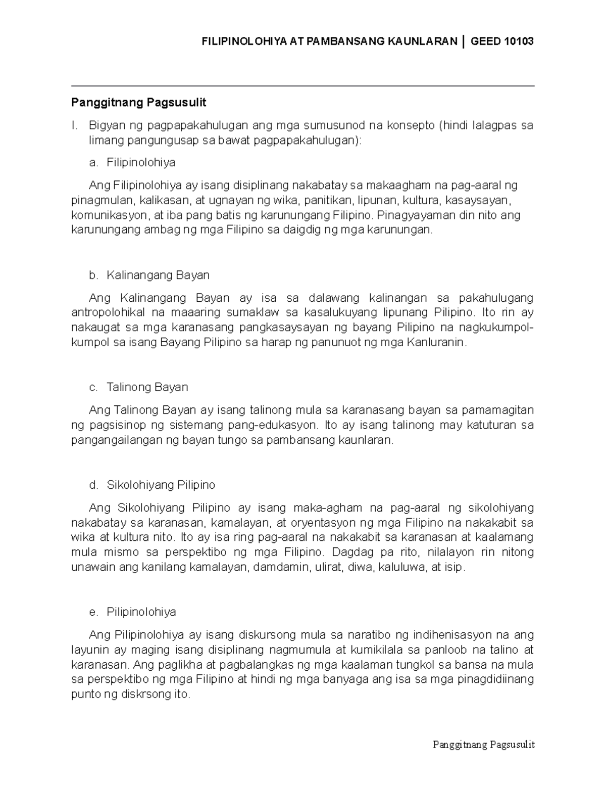 FPK Panggitnang Pagsusulit sa Filipinolohiya sa Wikang Filipino ...