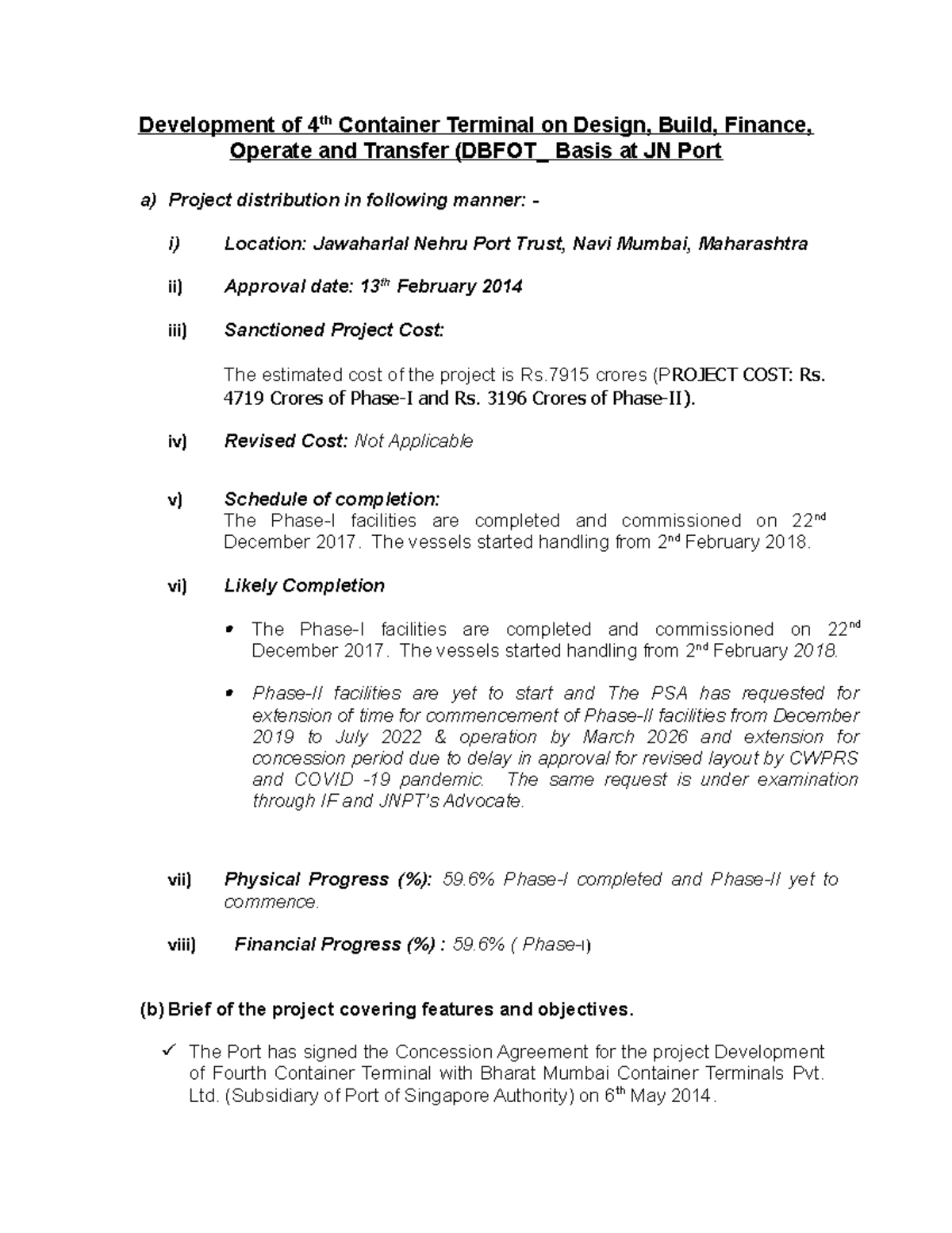 Pragati FCT - Development of 4 th Container Terminal on Design, Build ...