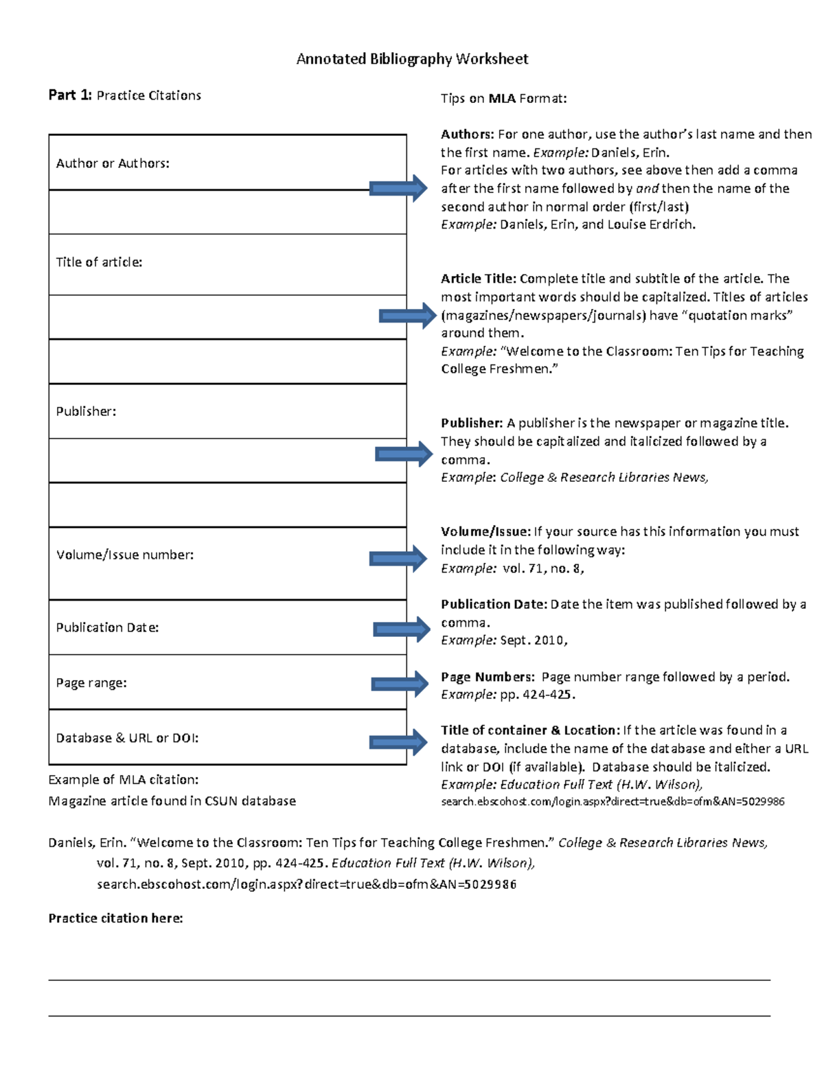 Annotated bibliography worksheet mla +%281%29 - - Studocu