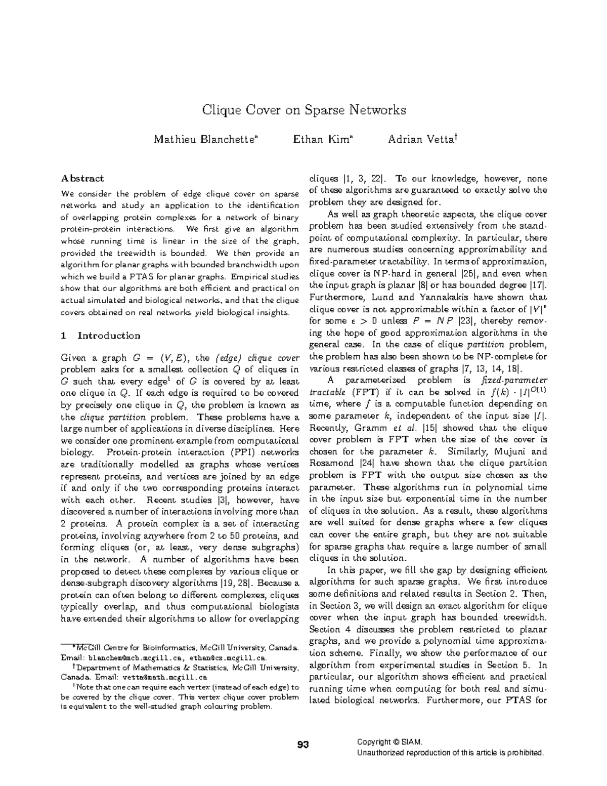 Cliquecover - Readings - Clique Cover on Sparse Networks Mathieu ...