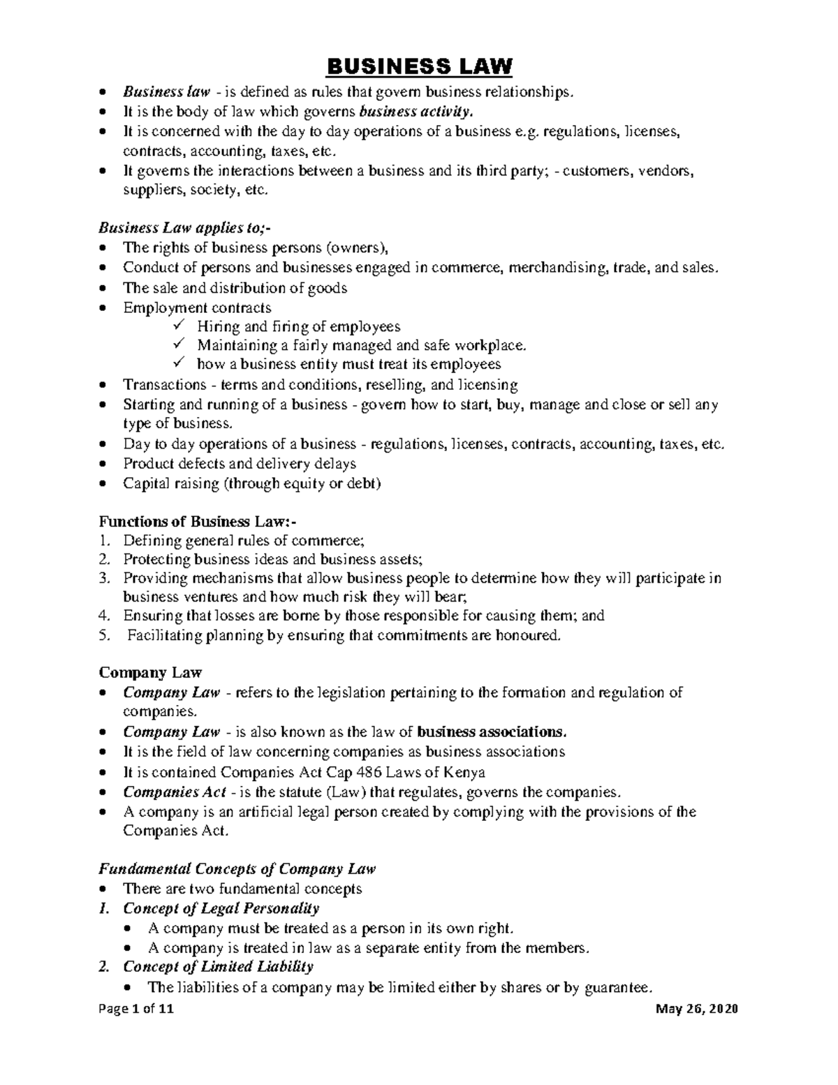 Business LAW notes - BUSINESS LAW Business law - is defined as rules ...