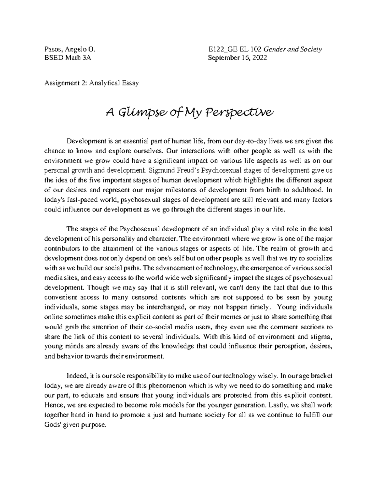 A glimpse of my perspective - Pasos, Angelo O. E122_GE EL 102 Gender ...