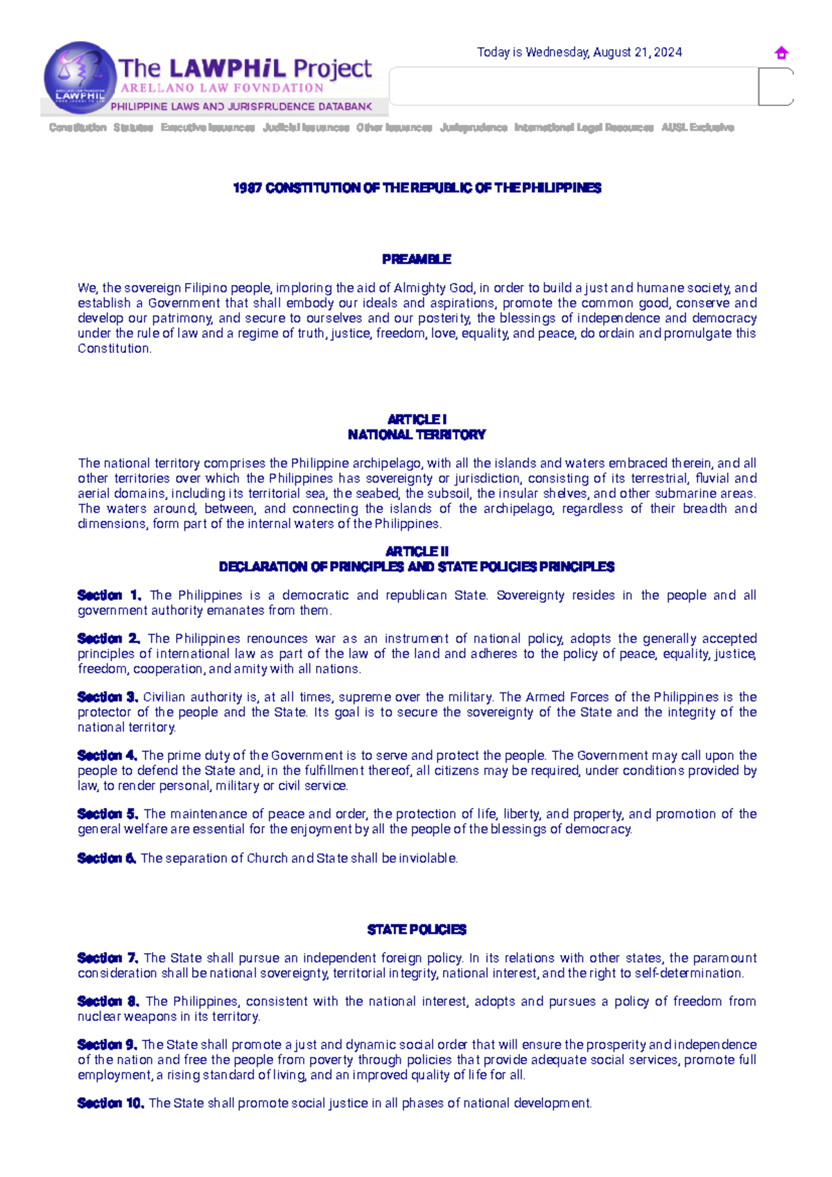 1987 Philippine Constitution - The Law Phil Project - Constitution ...