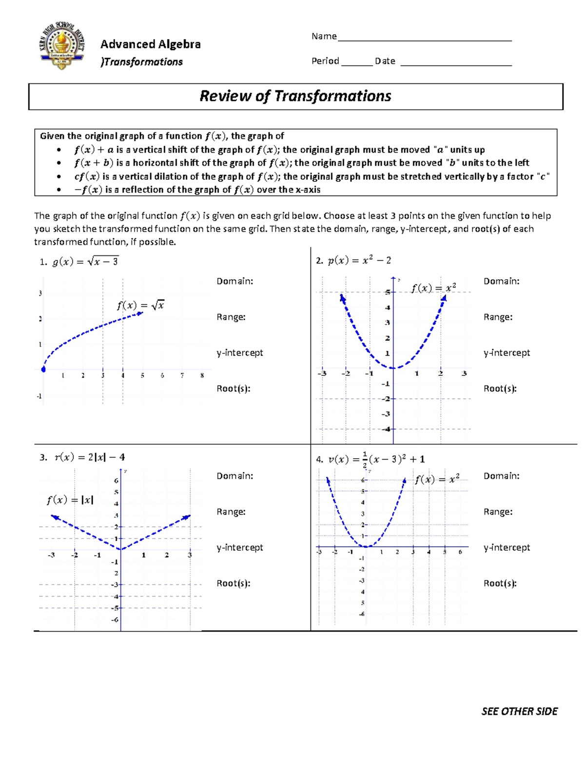 Trig Day 6 HW Review of Transformations - Advanced Algebra ...