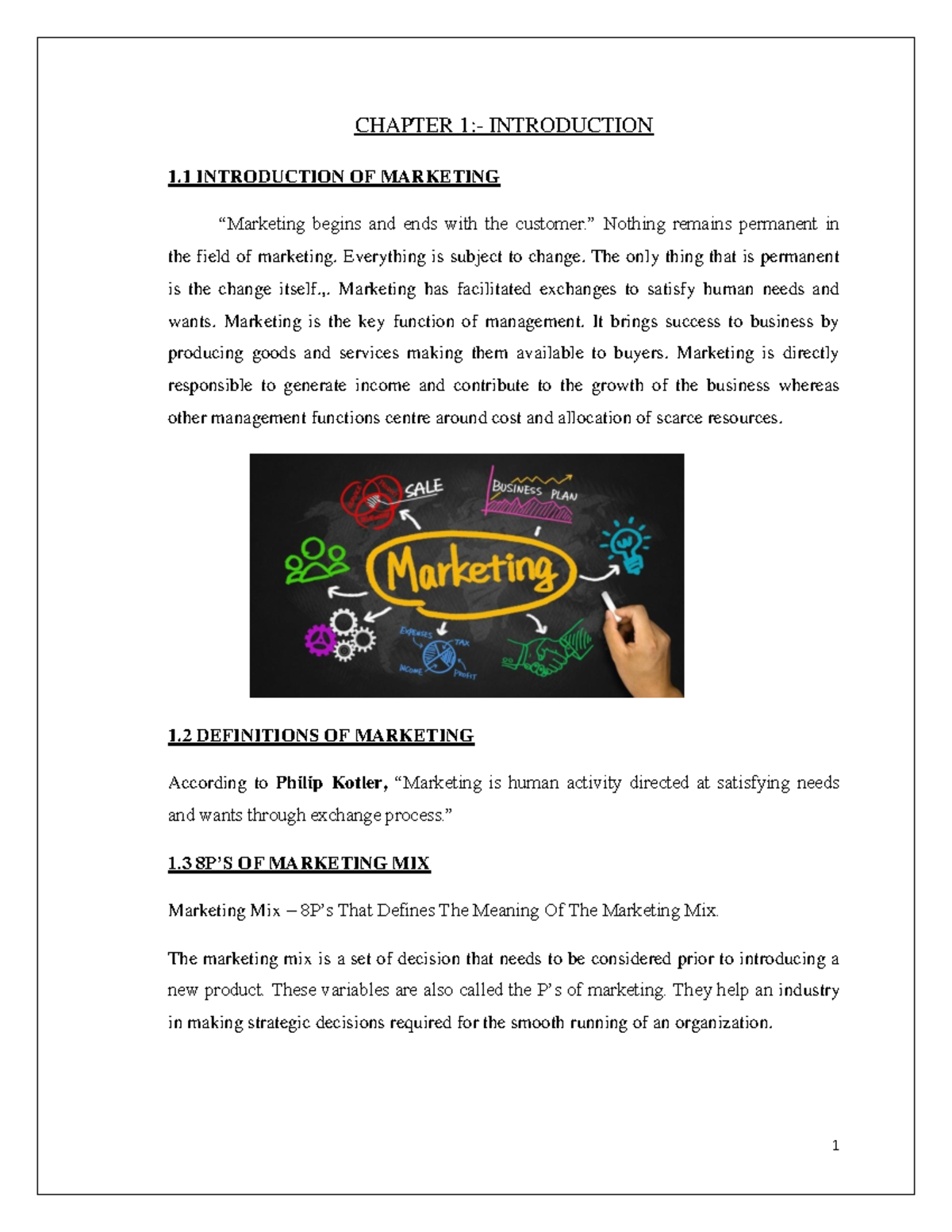 Final Project - CHAPTER 1:- INTRODUCTION 1 INTRODUCTION OF MARKETING ...