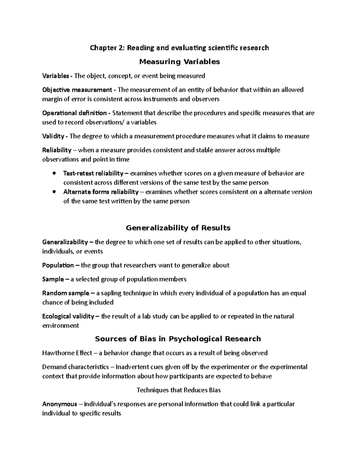 Psyc1200 Lecture 2 Notes Chapter 2 Reading And Evaluating Scientific Research Measuring