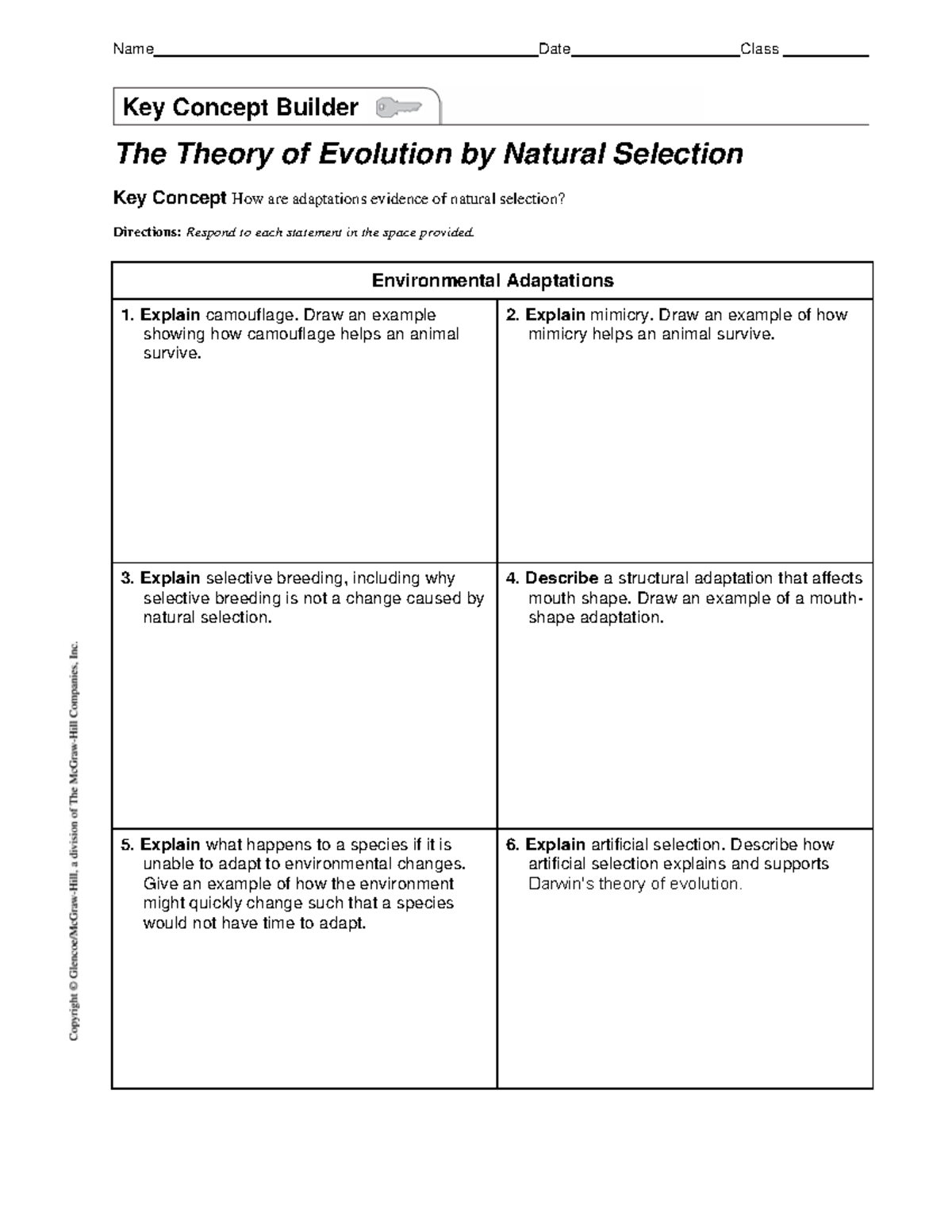 Natural Selection Assignmt - Name Date Class The Theory of Evolution by ...