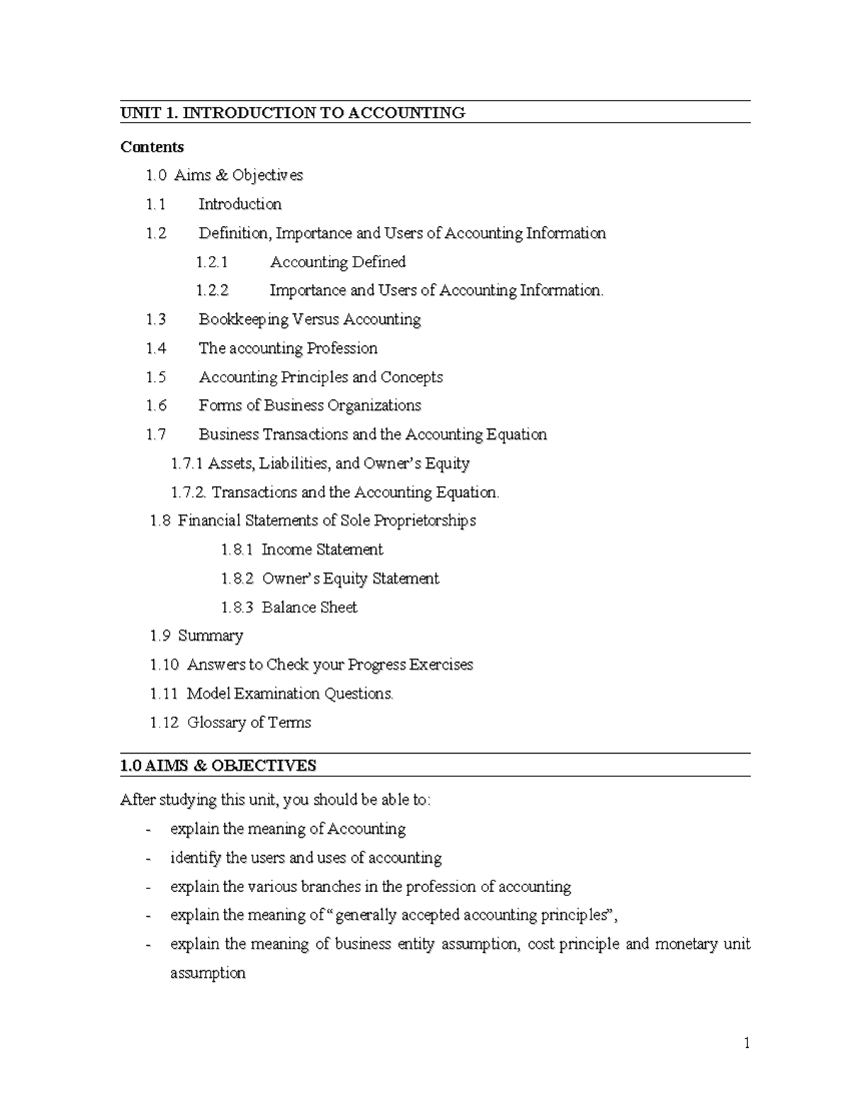 Final chapter 1 - accounting principle 1 - UNIT 1. INTRODUCTION TO ...