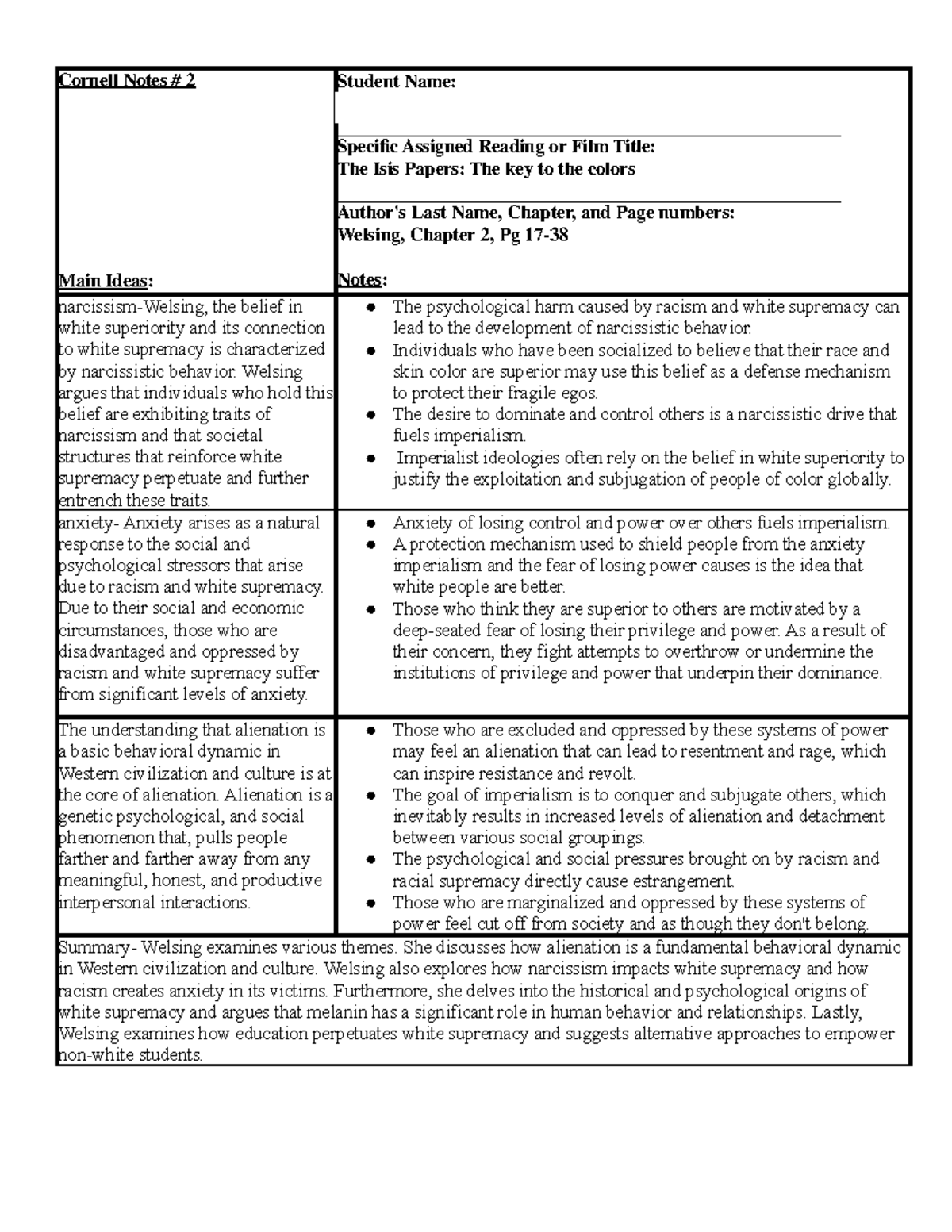 Copy of Cornell Notes Template - Cornell Notes # 2 Main Ideas: Student ...