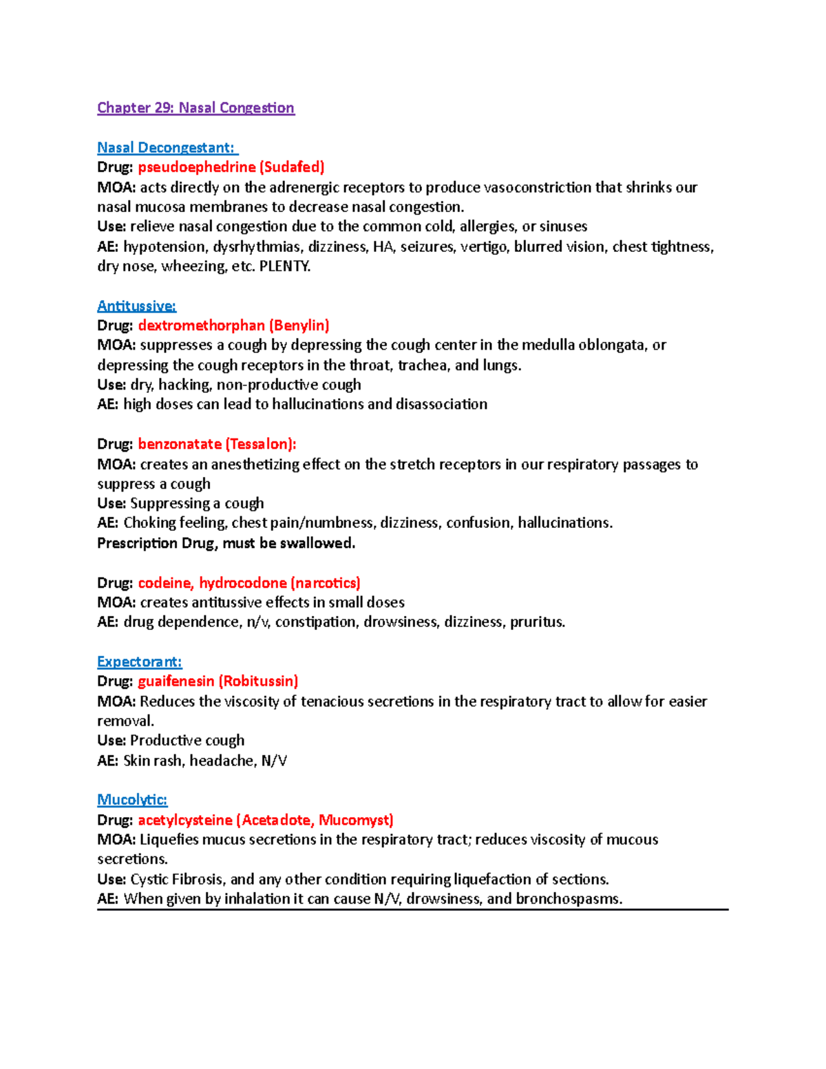Drug Study Guide for Exam 3 - Chapter 29: Nasal Congestion Nasal ...