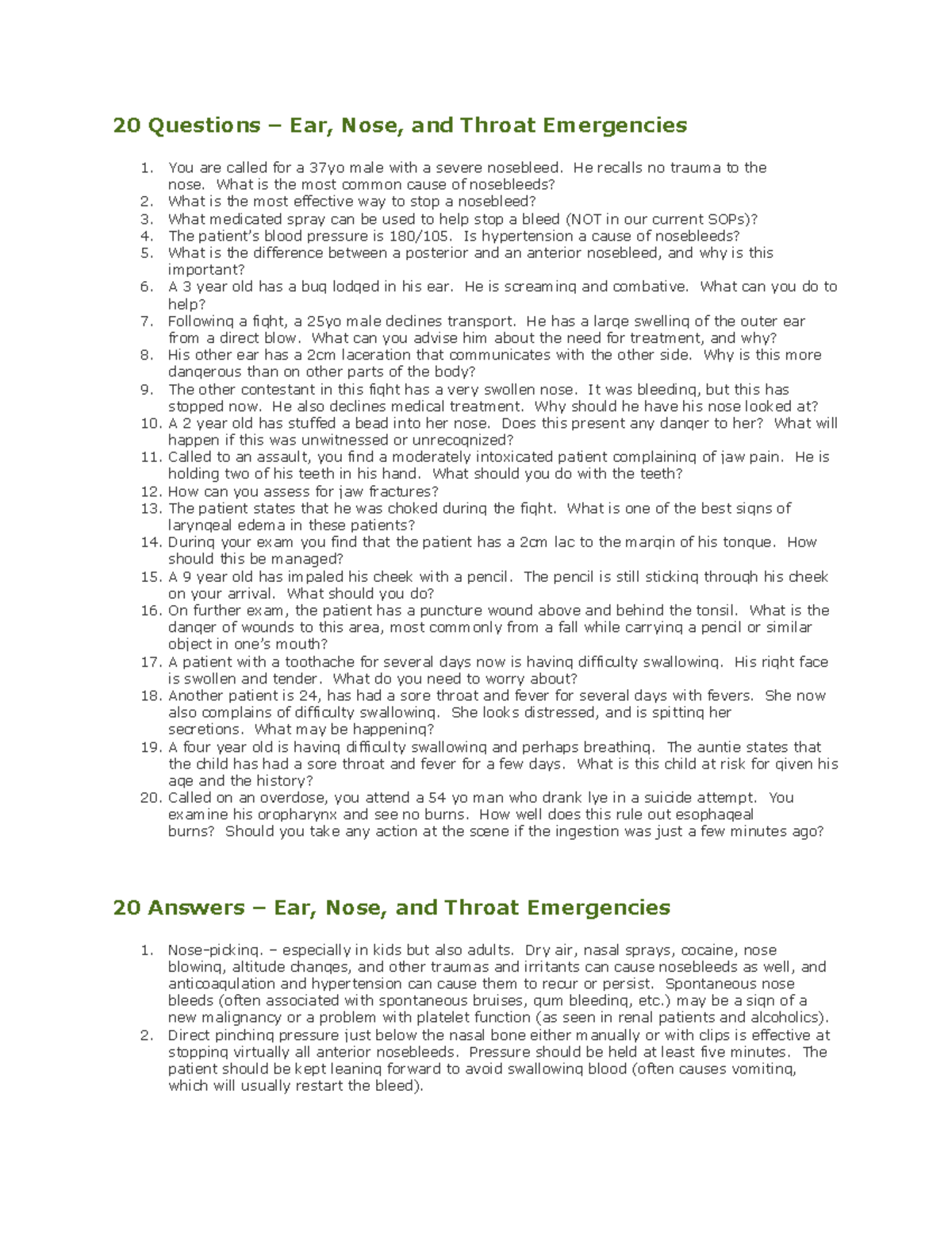 20 questions ent emergencies - 20 Questions – Ear, Nose, and Throat ...