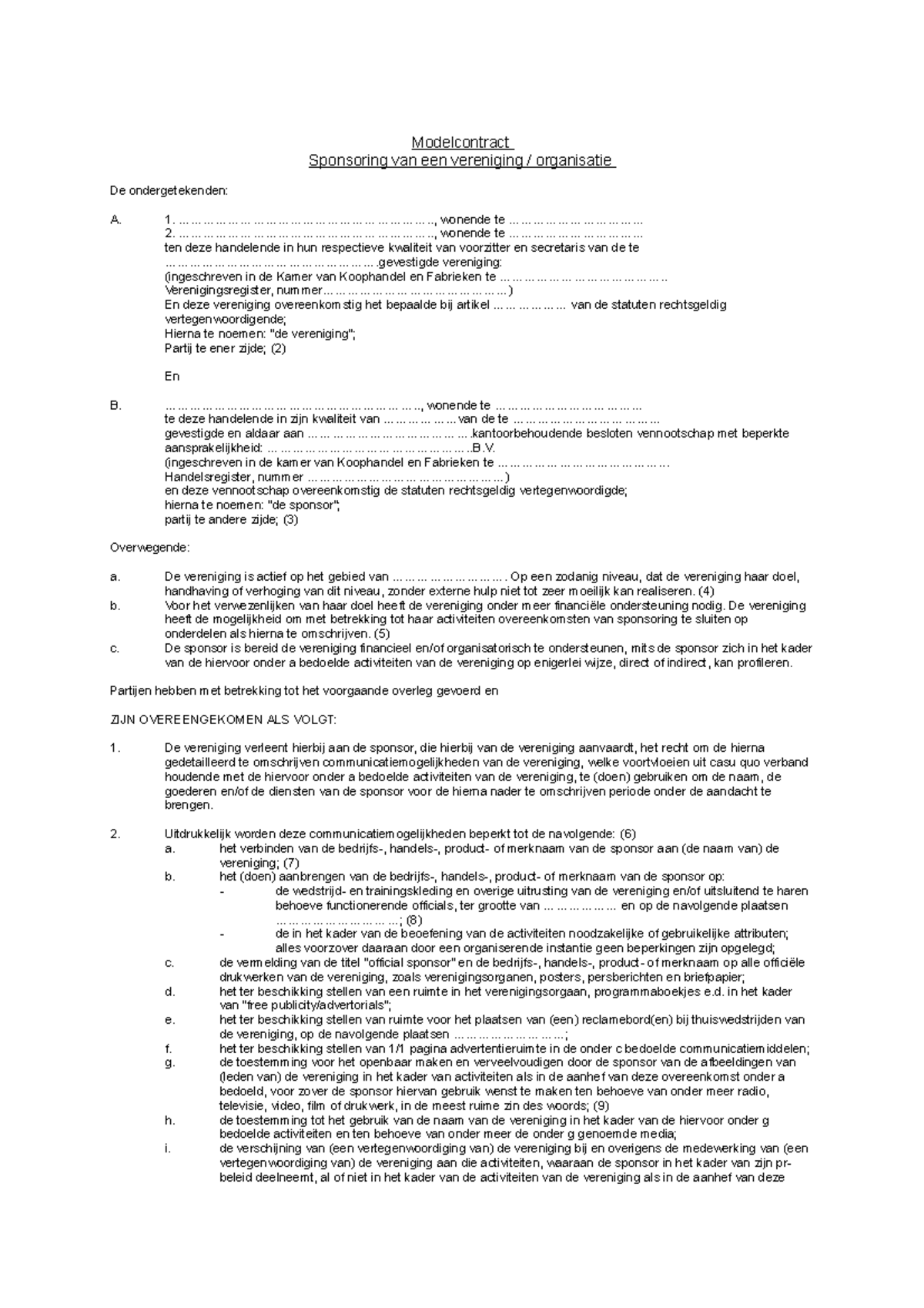 3cd42b22-modelcontract - Modelcontract Sponsoring van een vereniging ...