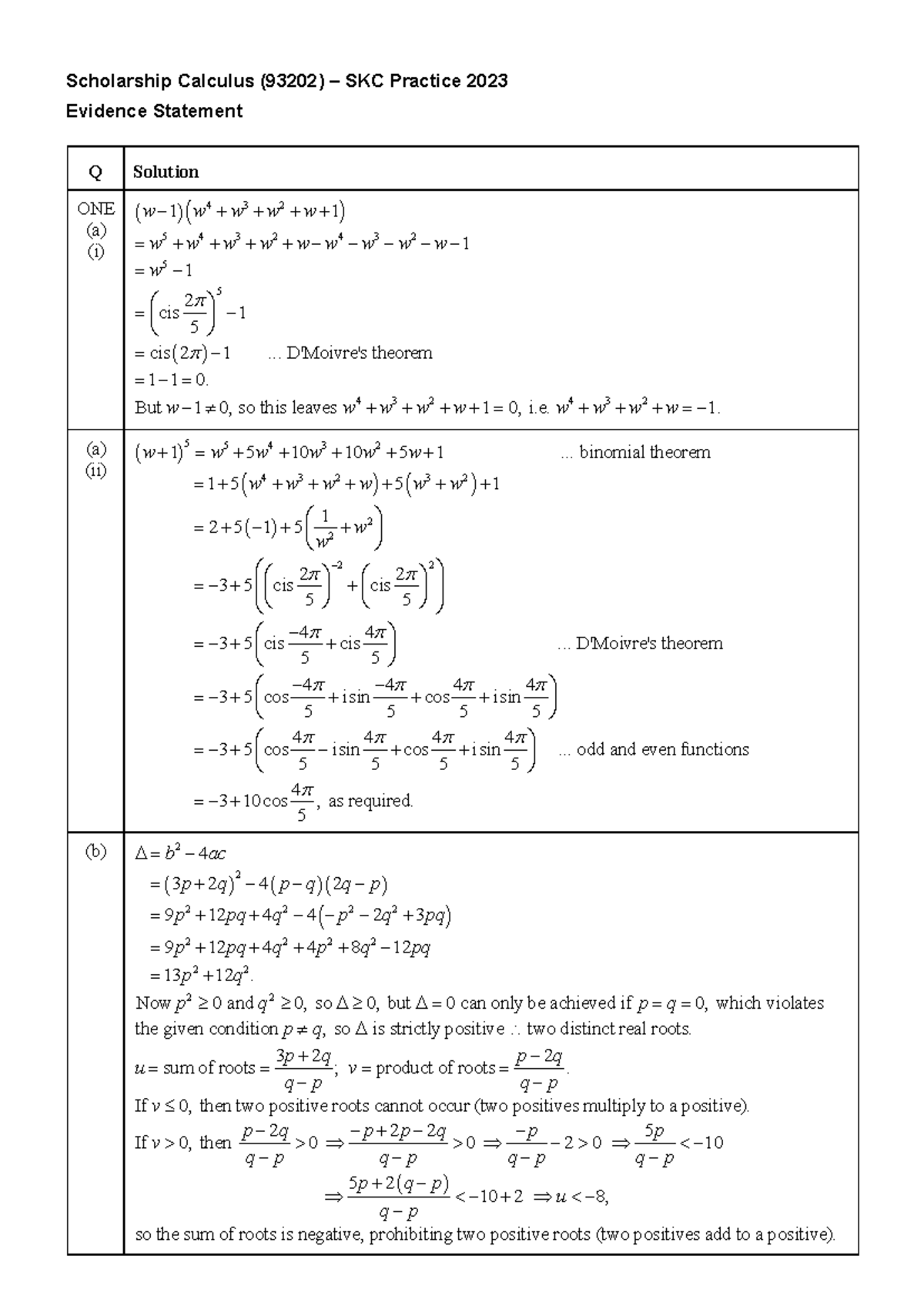 SKC 2023 Mock Paper ms - Scholarship Calculus (93202) – SKC Practice 2023 Evidence Statement Q ...