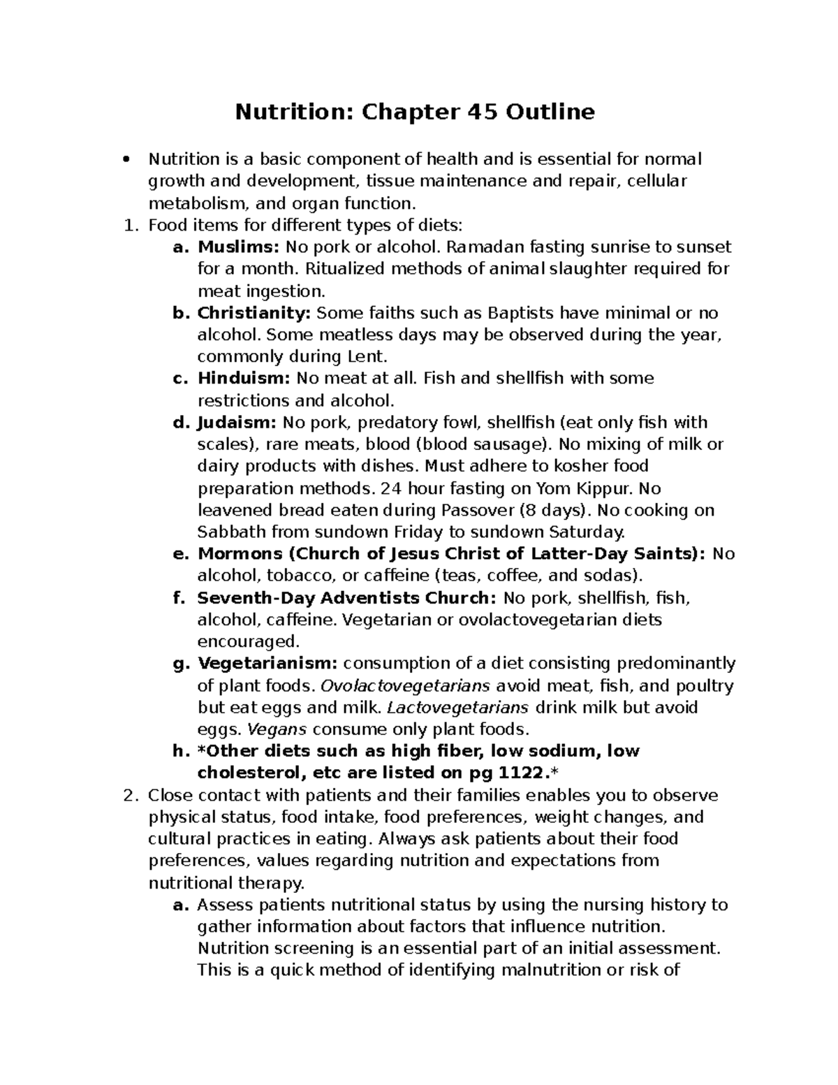 Exam 3 outline - Nutrition: Chapter 45 Outline Nutrition is a basic ...