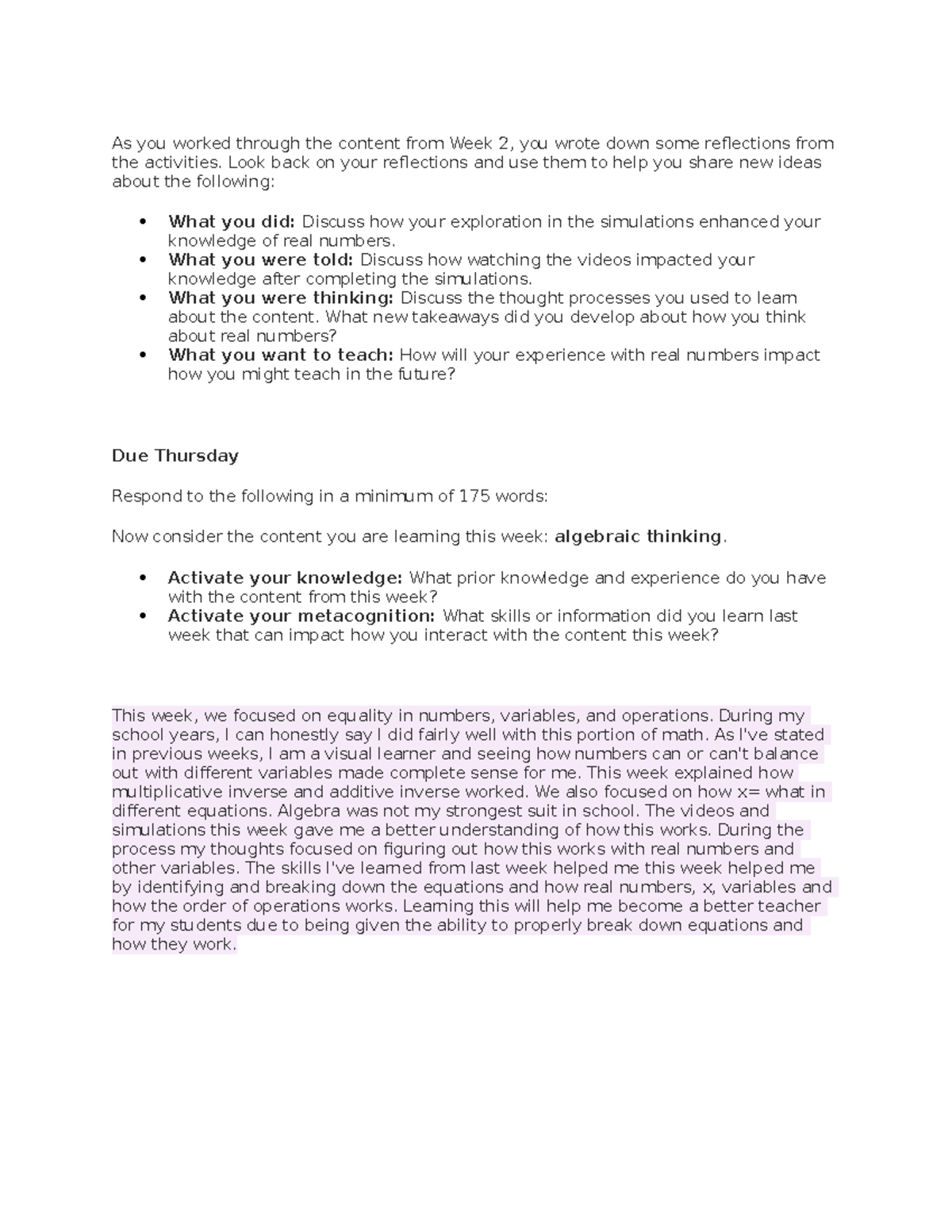 Week 3 Summerative Assessment MATH:213 - As you worked through the content from Week 2, you ...