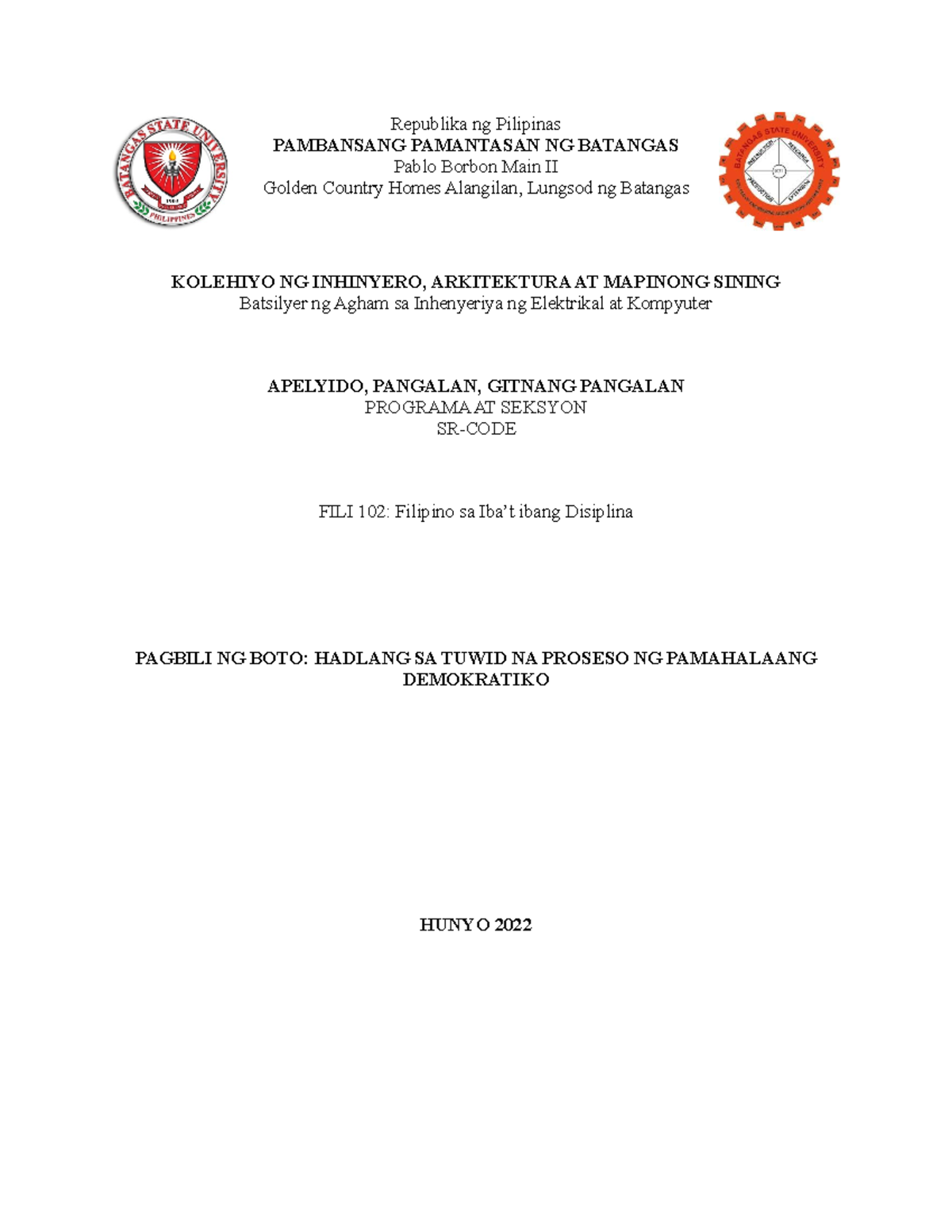 Artikulo (Filipino) - Republika ng Pilipinas PAMBANSANG PAMANTASAN NG ...