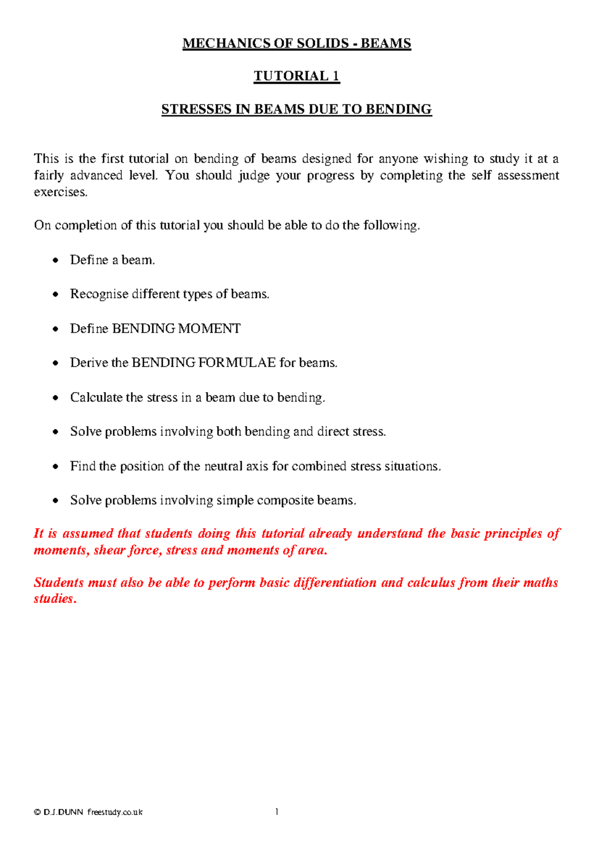 Beam tut1 - Summary Scheepsbouw - MECHANICS OF SOLIDS - BEAMS TUTORIAL ...