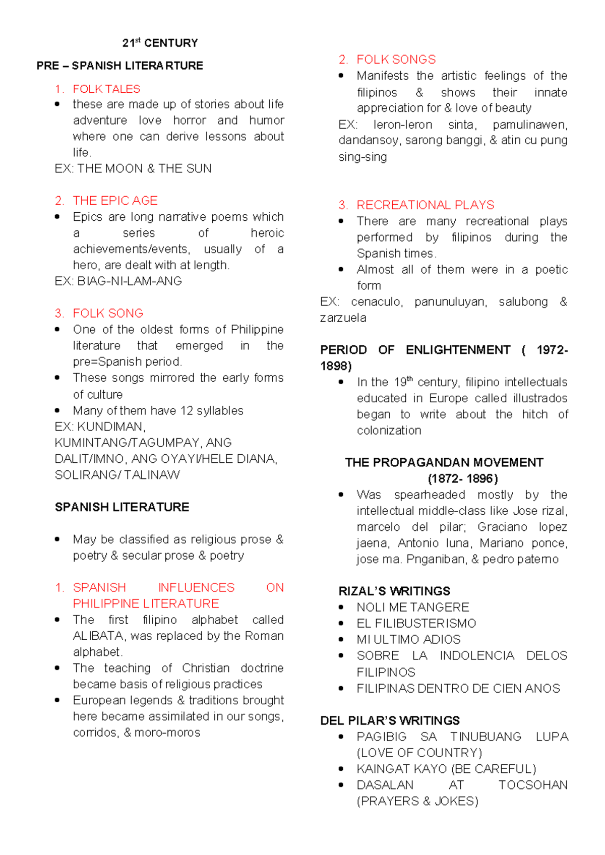 21st Century Notes - none - 21 st CENTURY PRE – SPANISH LITERARTURE 1 ...