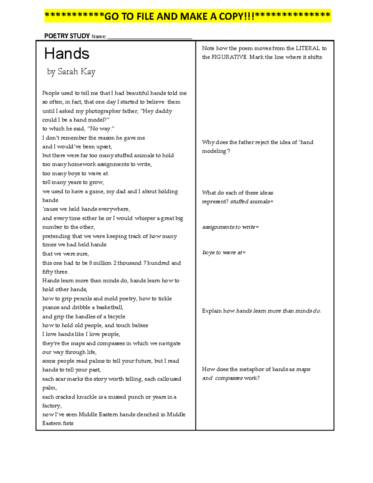 Copy of Sarah KAY Hands Assignment - GO TO FILE AND MAKE A COPY ...