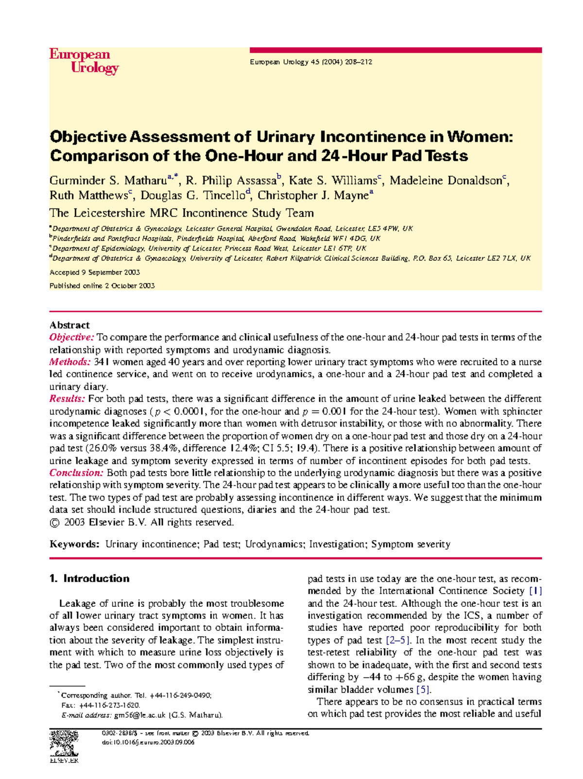 Objective Assessment of Urinary Incontin - European Urology European ...