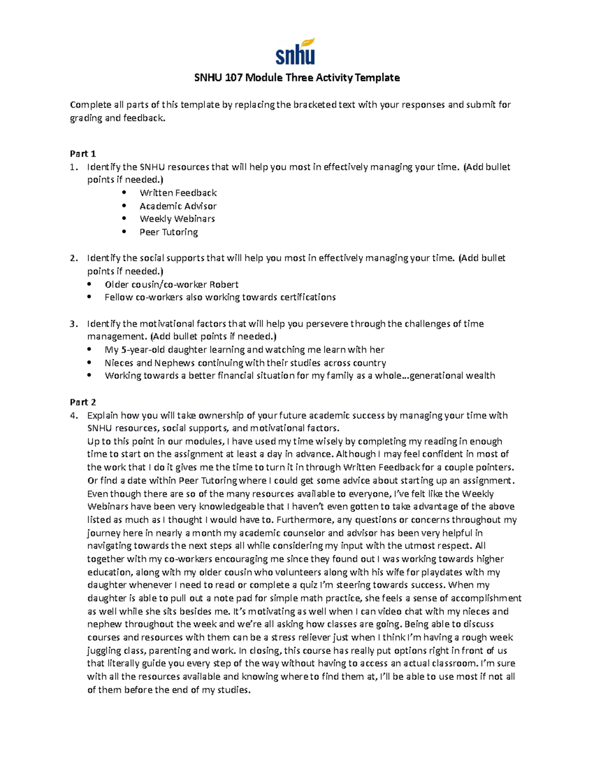 SNHU 107 Module Three Activity Template - SNHU 107 Module Three Ac琀椀 ...