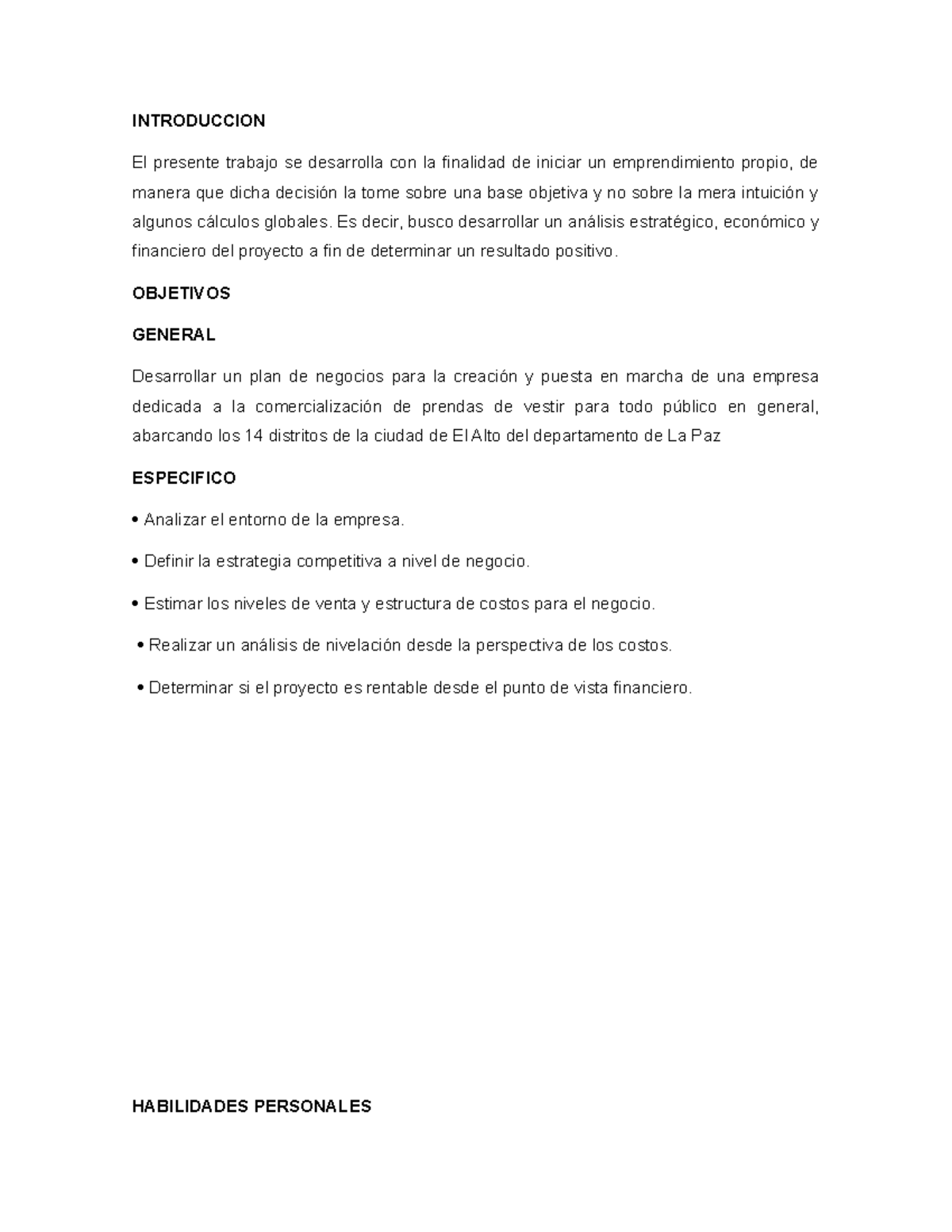 Proyecto ropa - EMPRENDIMIENTO - INTRODUCCION El presente trabajo se ...